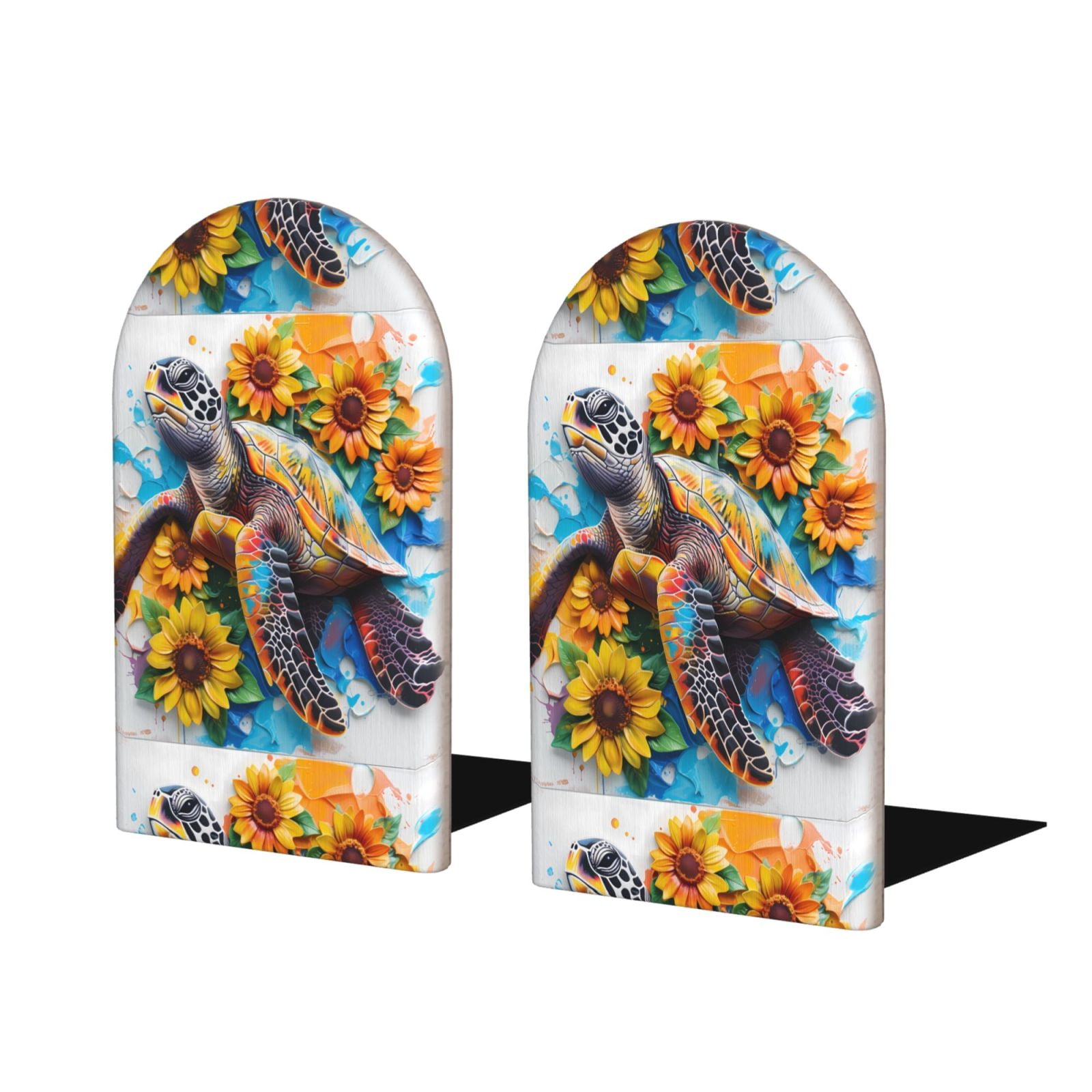 Naloa Sunflower Turtle Wood Non-Skid Bookend for Shelves,Book Ends for ...