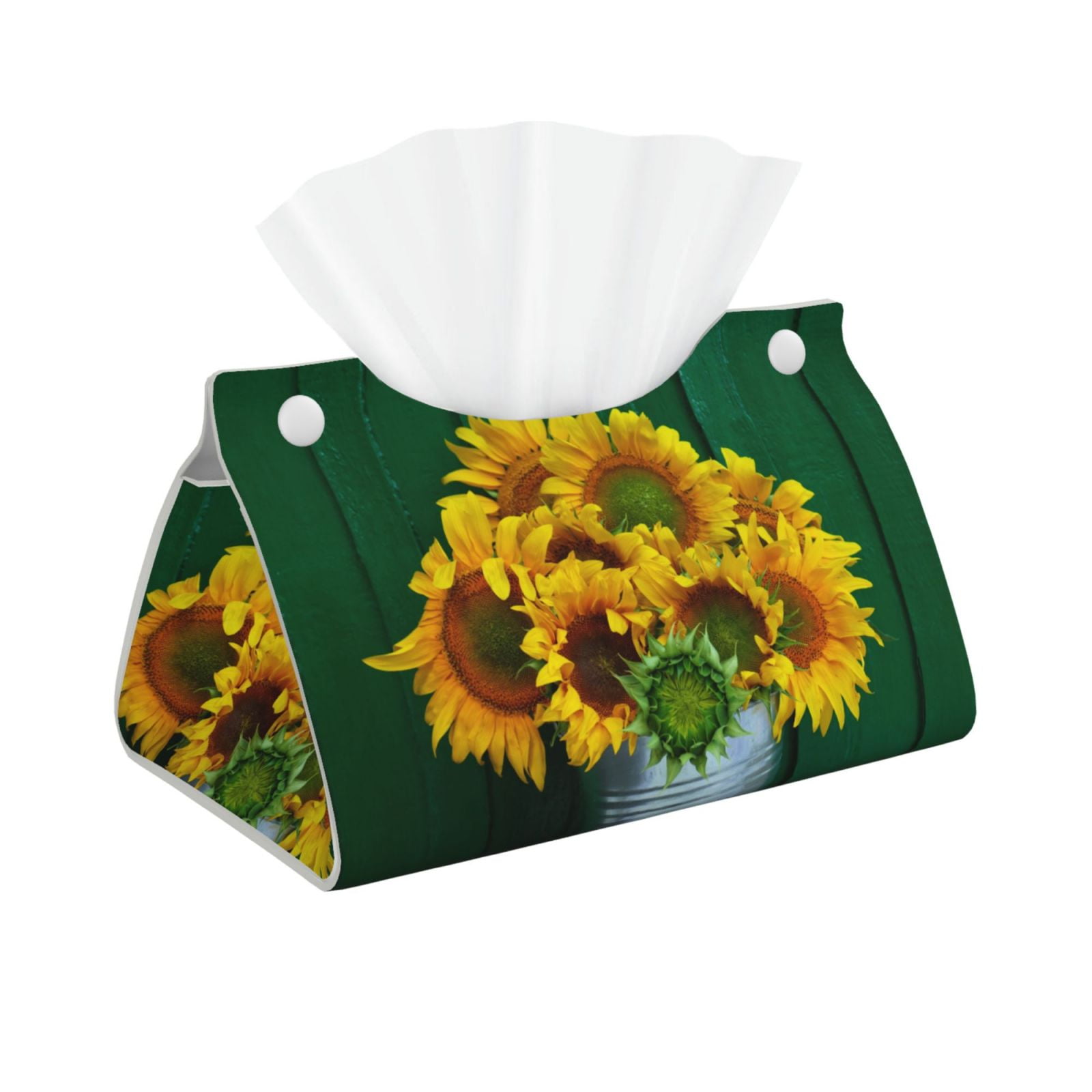 Naloa Sunflowers in Bucket Print Leather Tissue Box Cover Rectangle ...