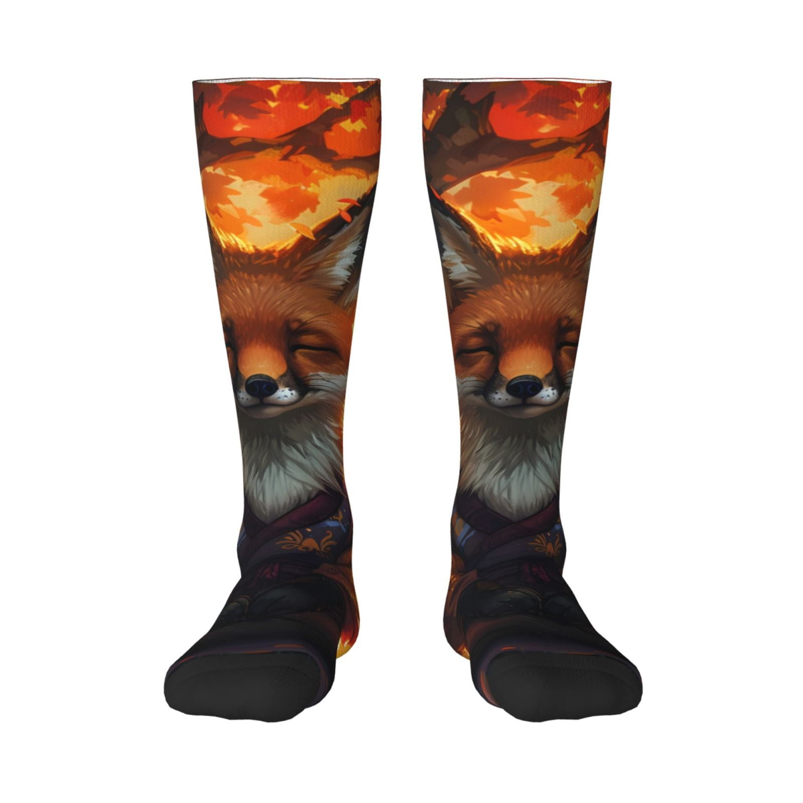 Naloa Sunset Maple Tree Fox Thigh High Socks Extra Long Stretchy Sock ...