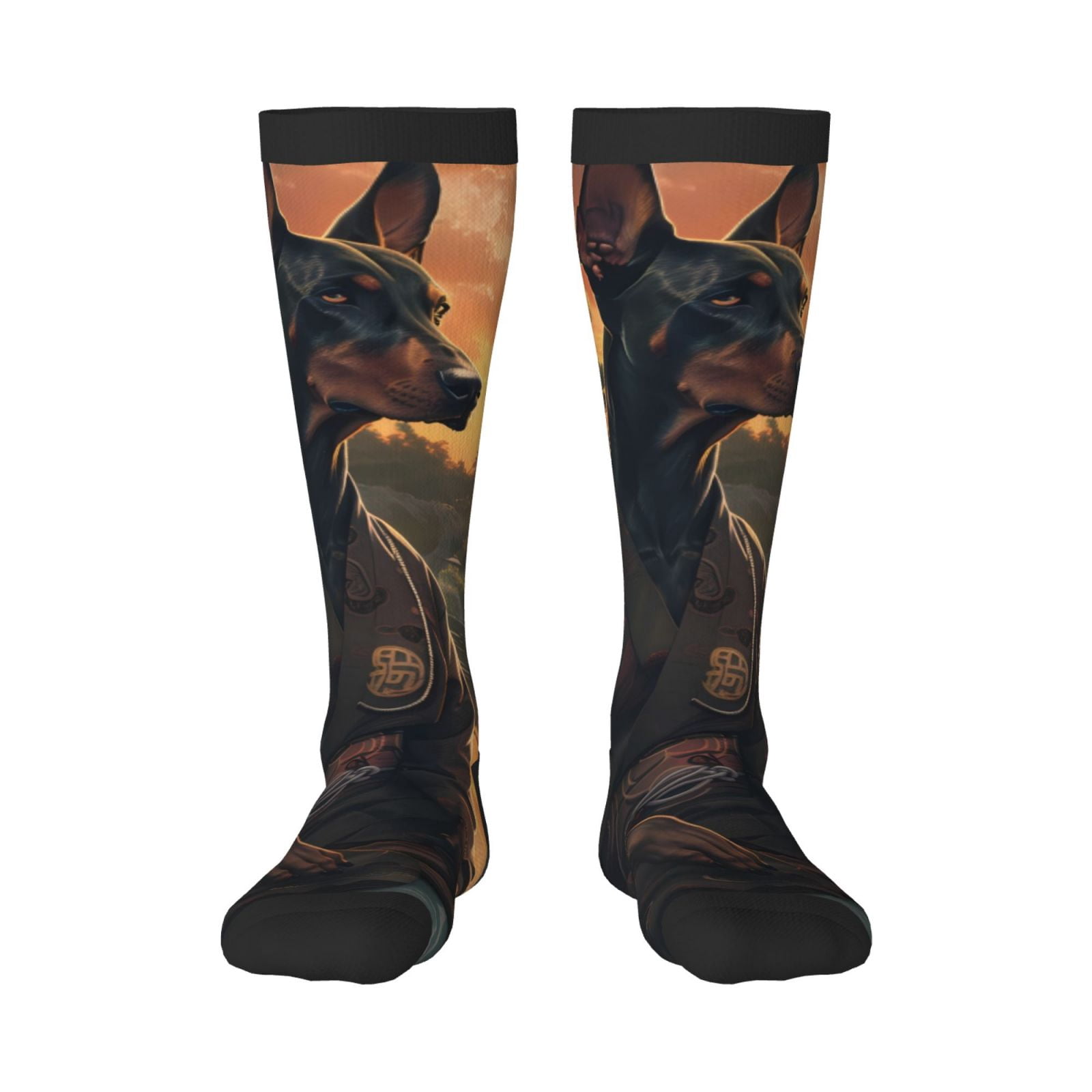 Naloa Sunset Meditating Doberman Thigh High Socks Extra Long Stretchy ...