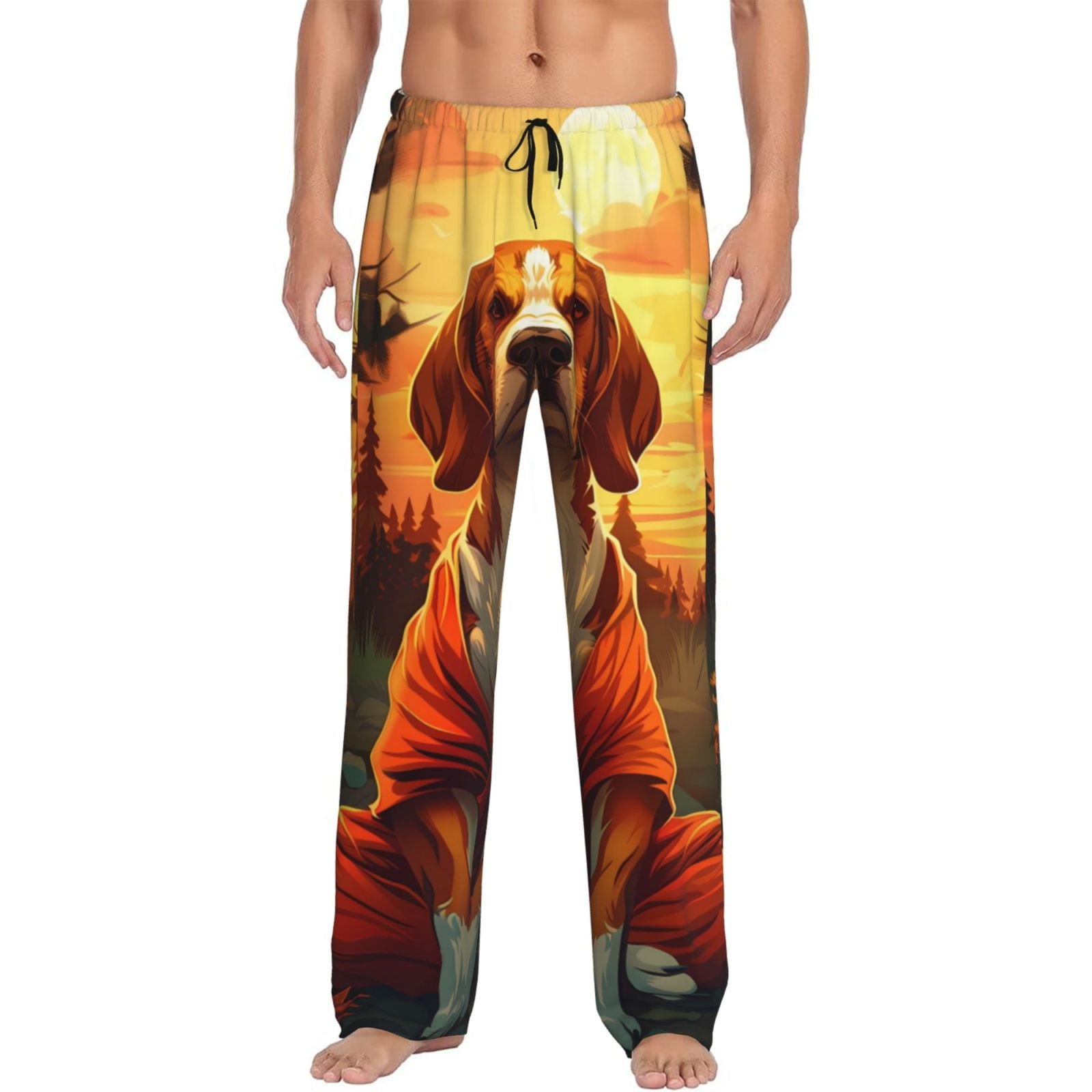 Naloa Sunset Meditating Dog Pajama Pants Men, PJ Bottoms, Sleep ...