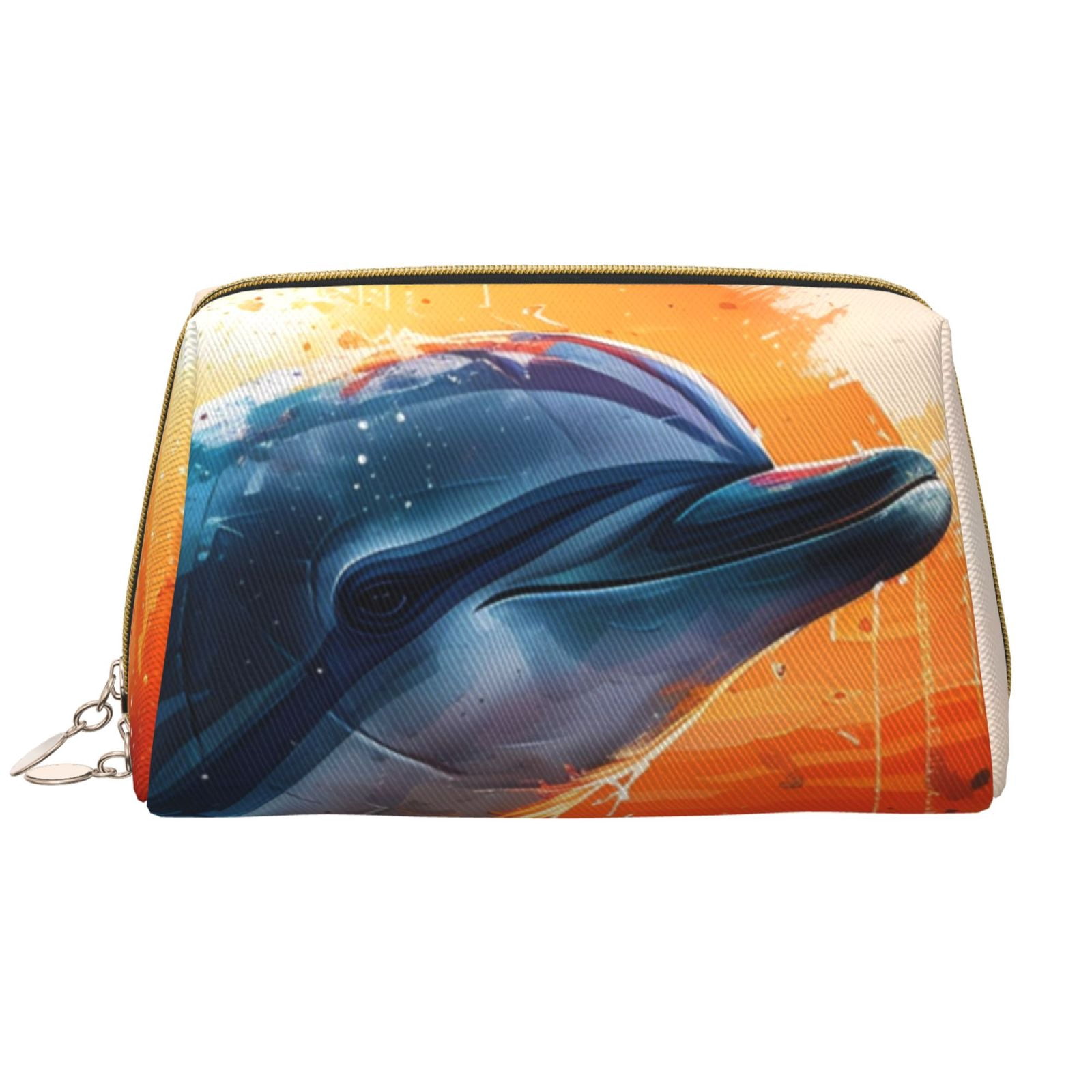 Naloa Sunset Ocean Watercolor Dolphin Leather Makeup Bag for Purse ...
