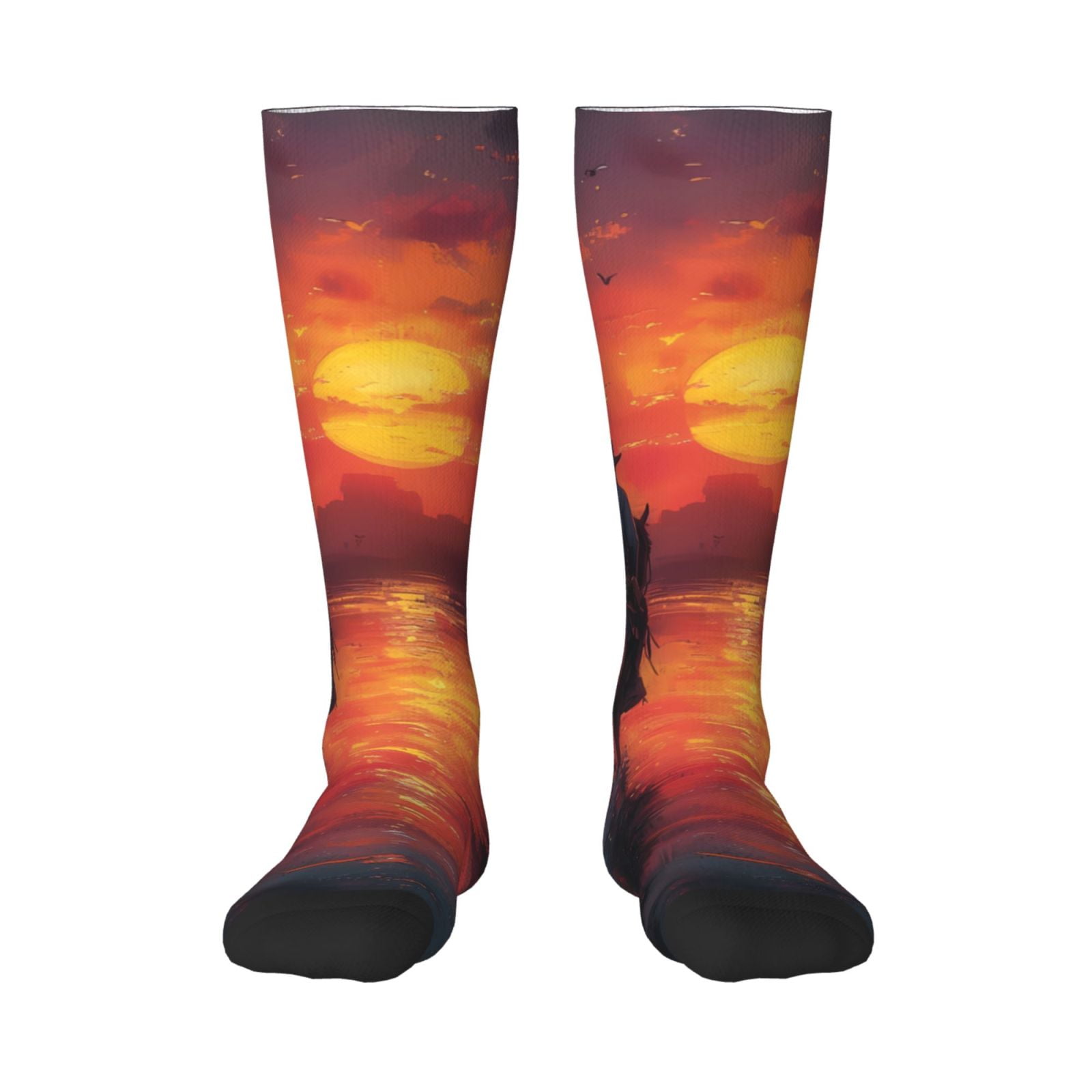 Naloa Sunset River Western Cowboy Thigh High Socks Extra Long Stretchy ...