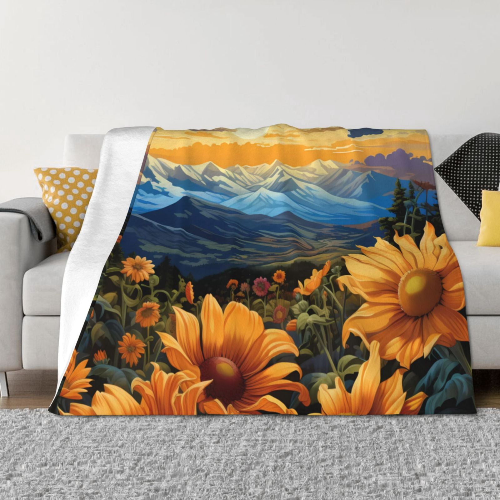 Naloa Sunset Sky Sunflower Flannel Blankets - Thick and Warm Blanket ...
