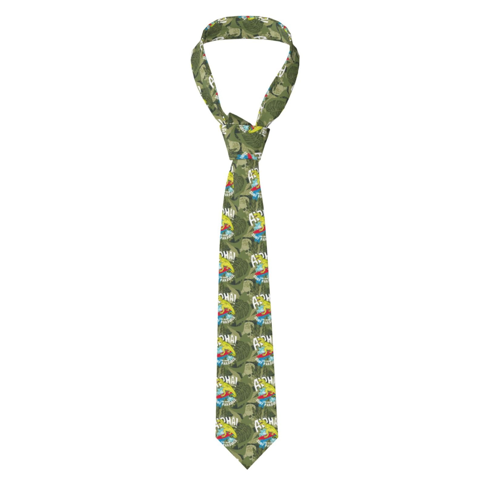 Naloa Surfing Dinosaur Print Solid Color Tie Formal Necktie for Men ...