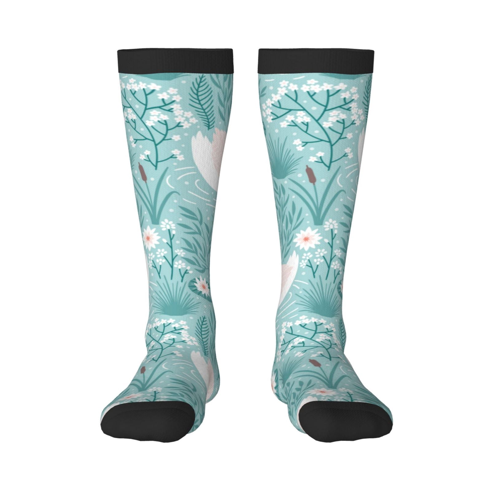 Naloa Swan And Flowers4 Thigh High Socks Extra Long Stretchy Sock Women ...