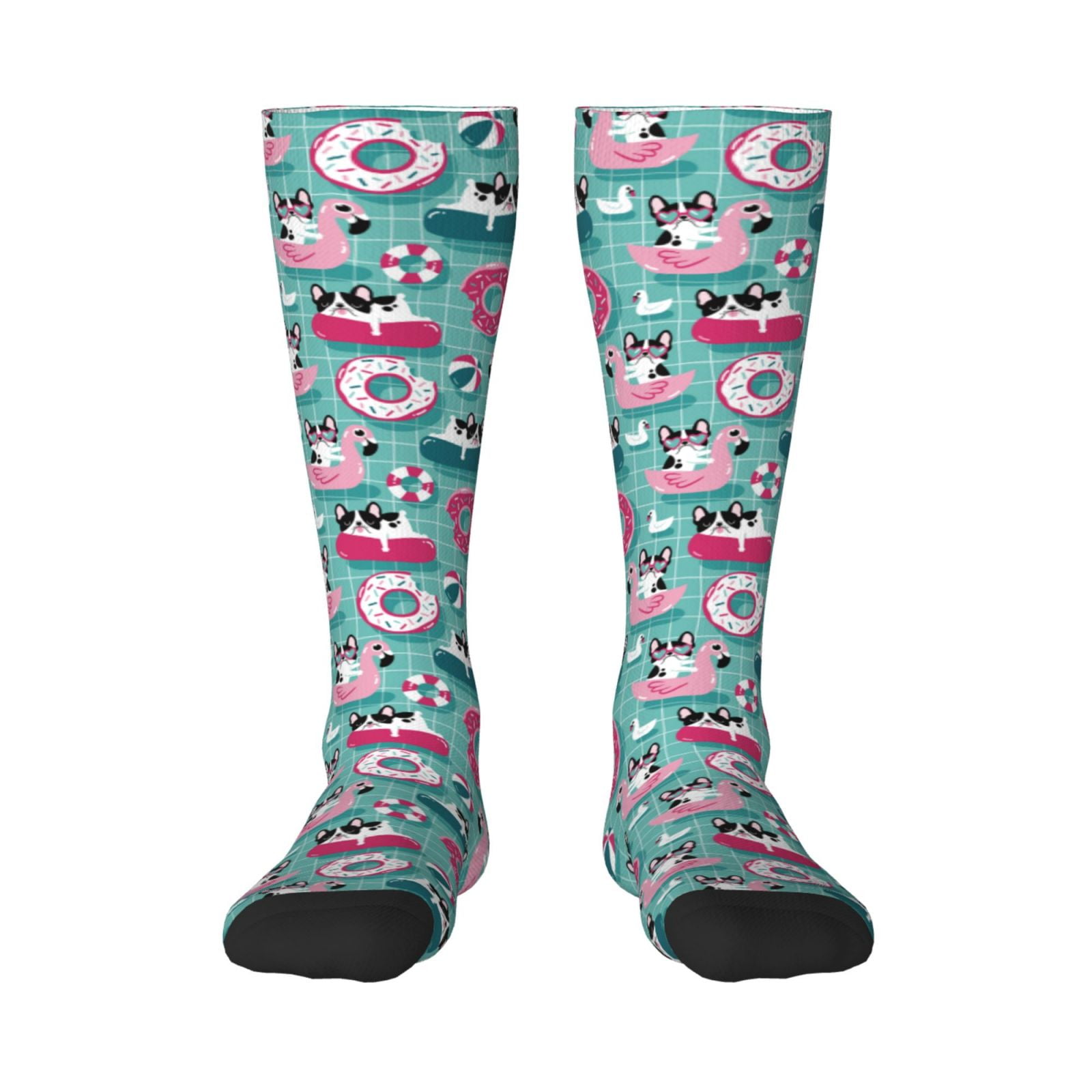 Naloa Swimming Bulldog Thigh High Socks Extra Long Stretchy Sock Women ...