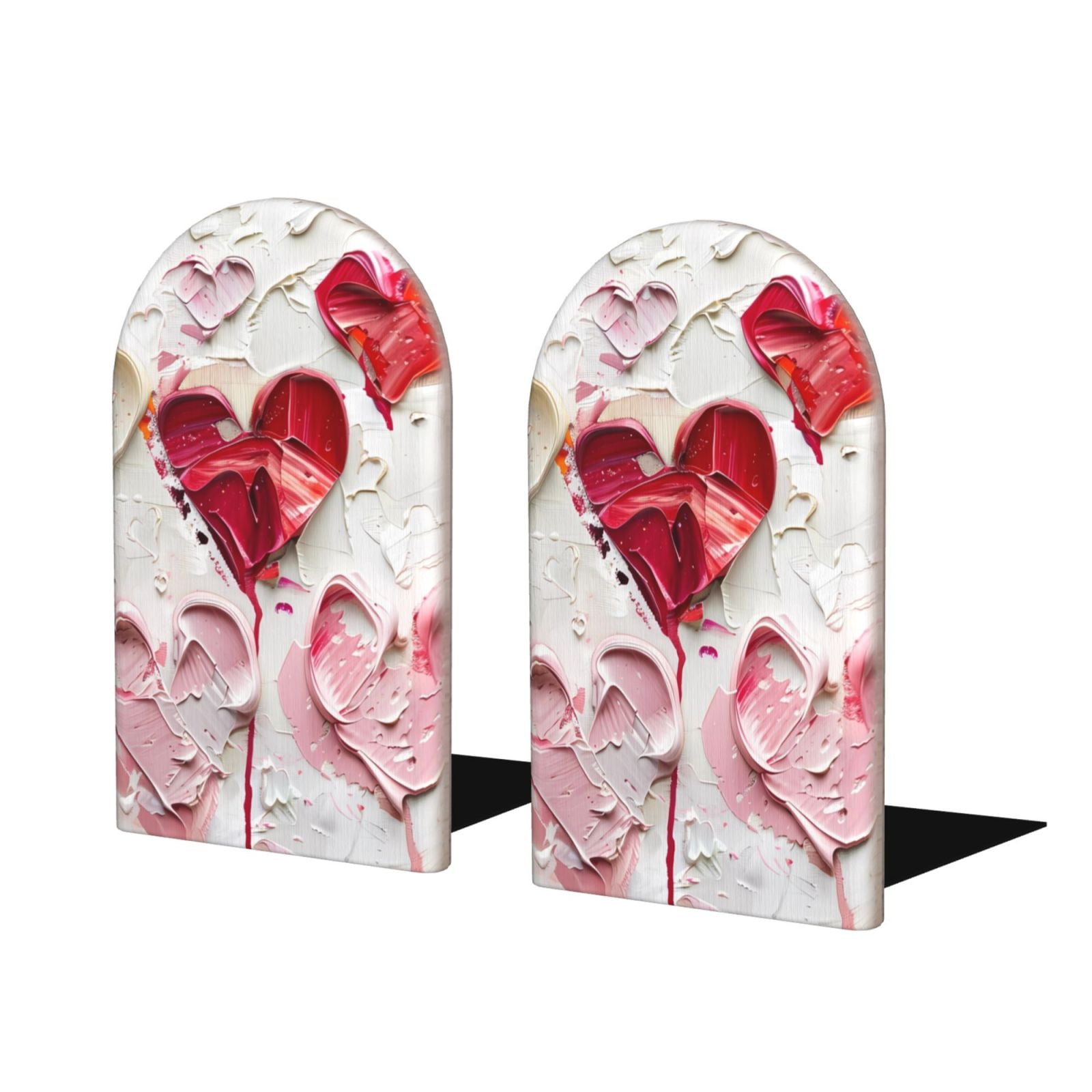 Naloa Textured Heart Abstract Art Wood Non-Skid Bookend for Shelves ...