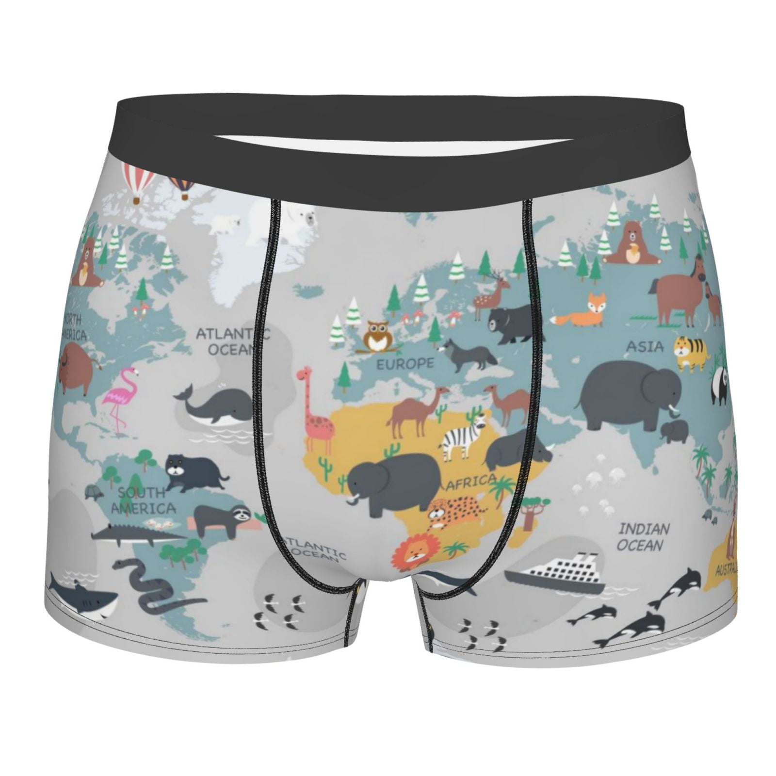 Naloa The World Map with Cartoon Animals Print Mens Underwear - Boxers ...