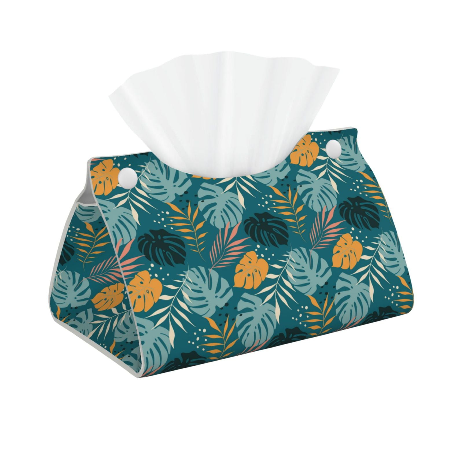 Naloa Tropical Leaves Print Leather Tissue Box Cover Rectangle | Long ...