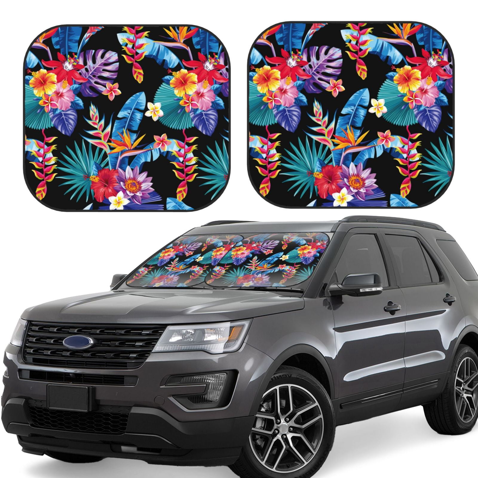 Naloa Tropical Palm Leaves 2 Piece Foldable Car Sun Shades, Car ...