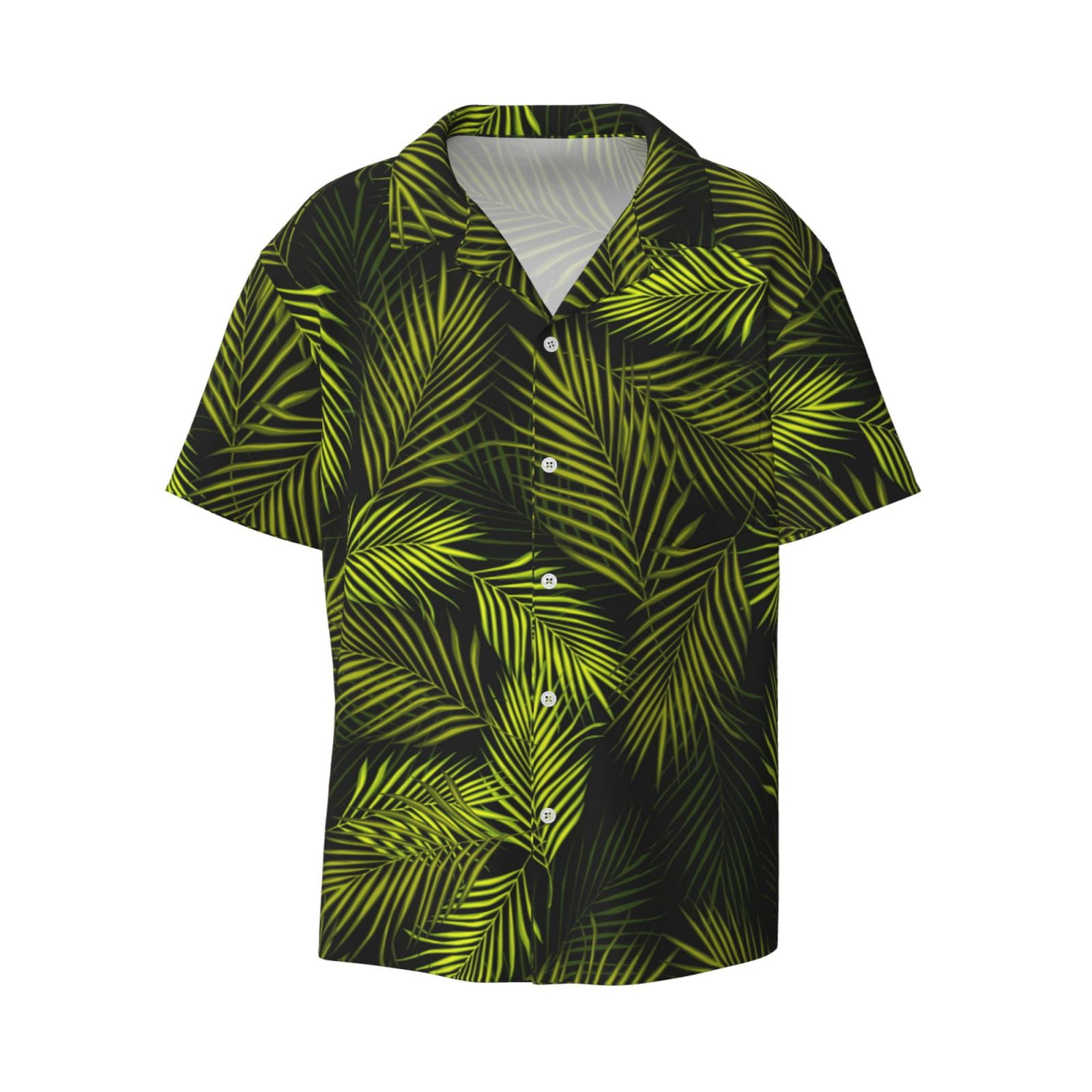 Naloa Tropical Palm Leaves Fern Leaf Men's Loose Fit Cuban Collar Short ...