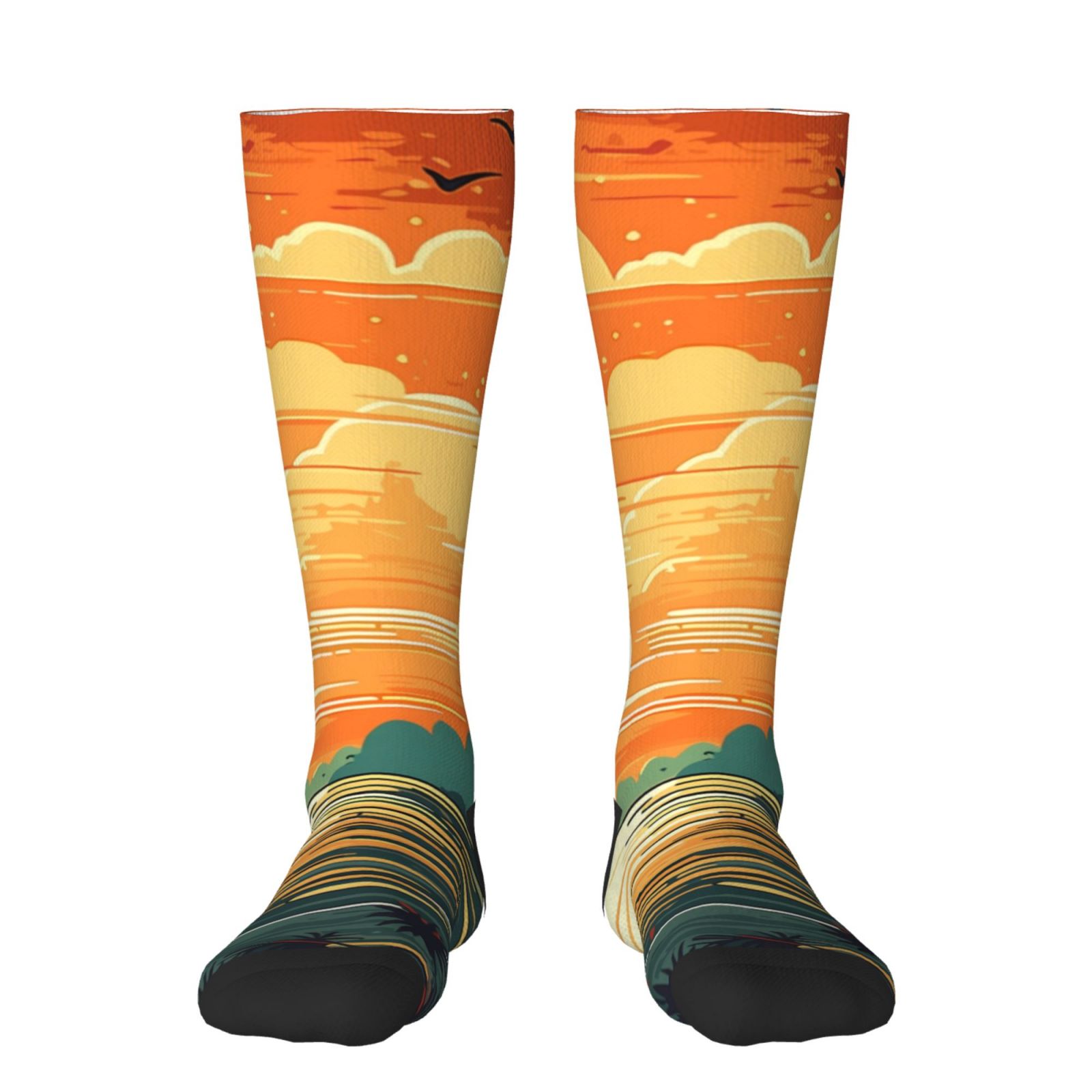 Naloa Tropical Sunset Paradise Knee Socks, High Socks Long Stretchy ...