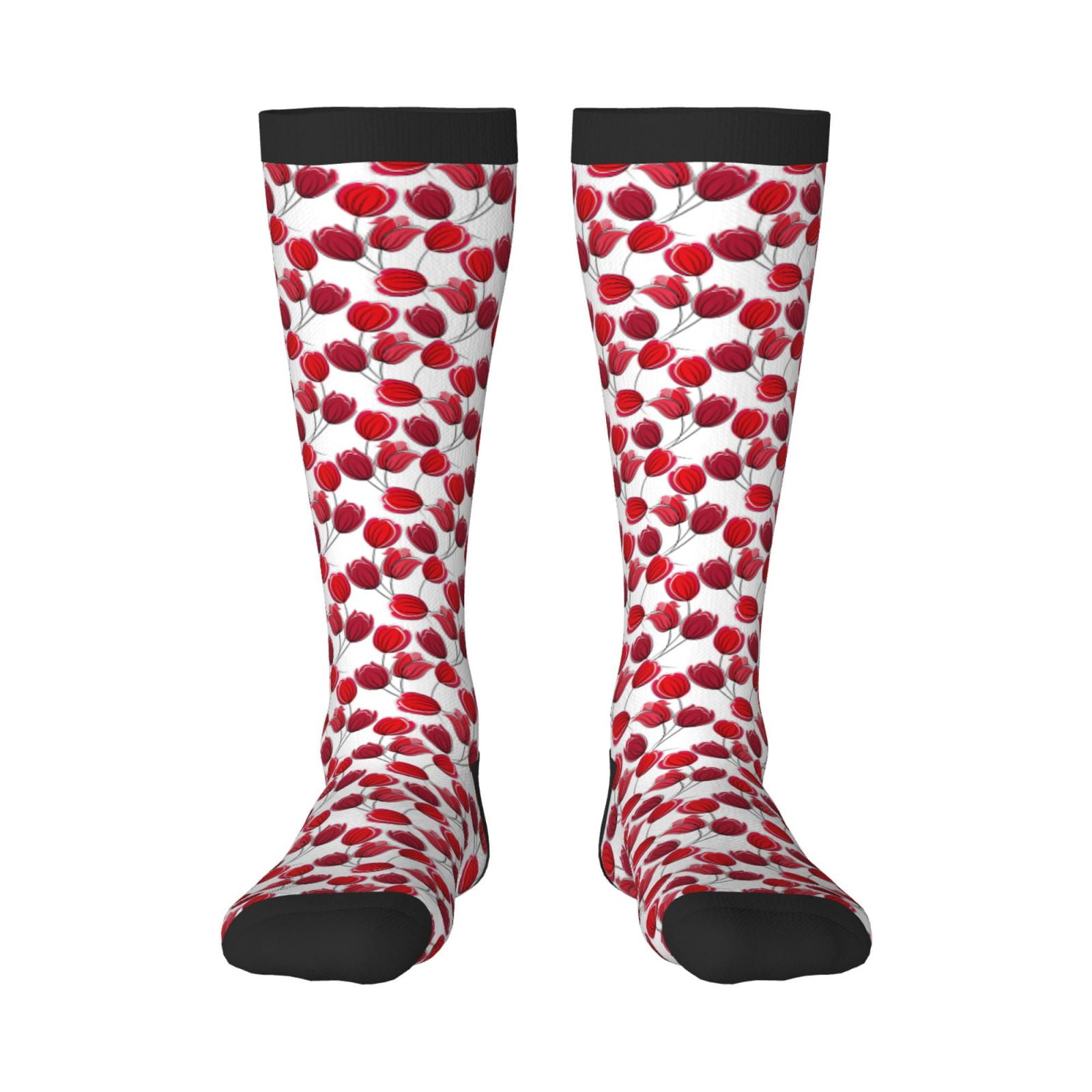 Naloa Tulips Flowers Thigh High Socks Extra Long Stretchy Sock Women ...