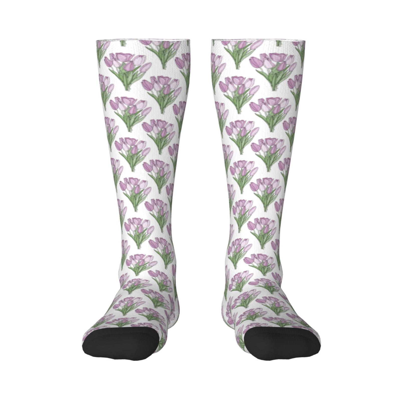 Naloa Tulips Flowers Thigh High Socks Extra Long Stretchy Sock Women ...