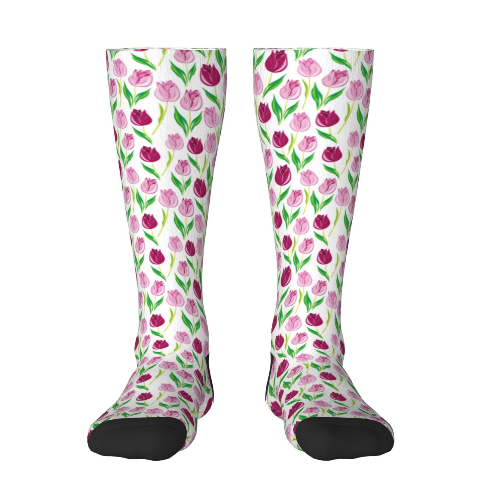 Naloa Tulips Flowers Thigh High Socks Extra Long Stretchy Sock Women ...