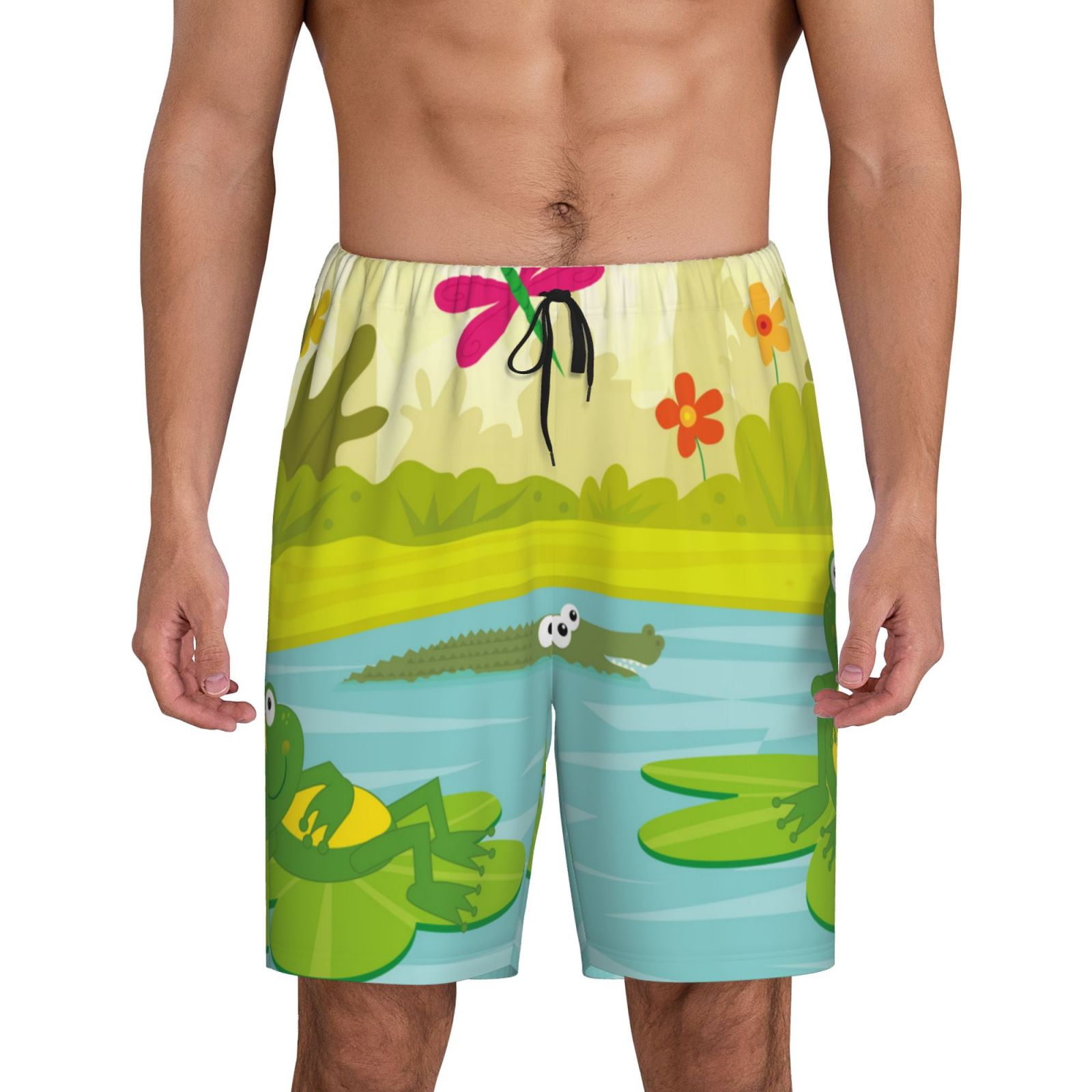 Naloa Two Frogs Are Sitting On Water Lilies Men's Short Pajama Pants ...
