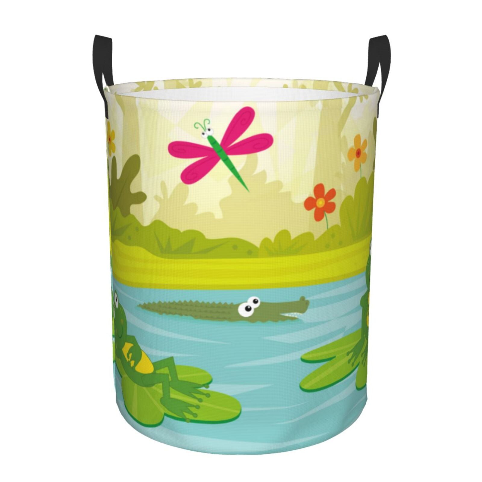 Naloa Two Frogs Are Sitting On Water Lilies Round Large Laundry Basket ...