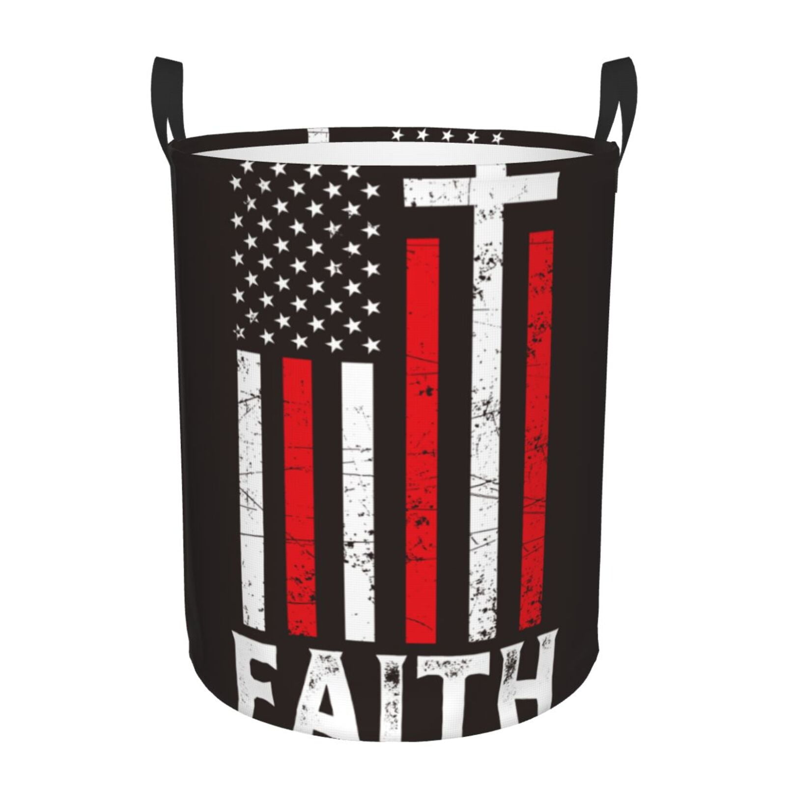 Naloa USA Flag Cross Large Laundry Basket Waterproof Round Collapsible ...