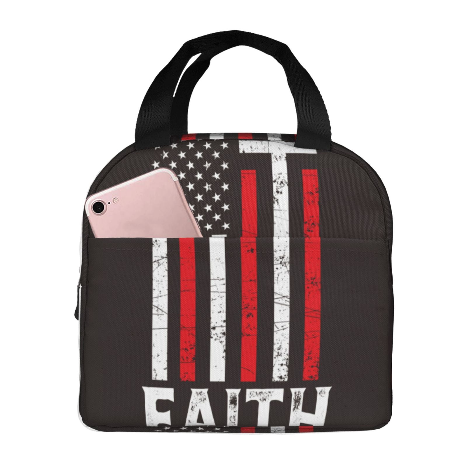Naloa USA Flag Cross Print Lunch Box for Women Men,Insulated Lunch Bag ...