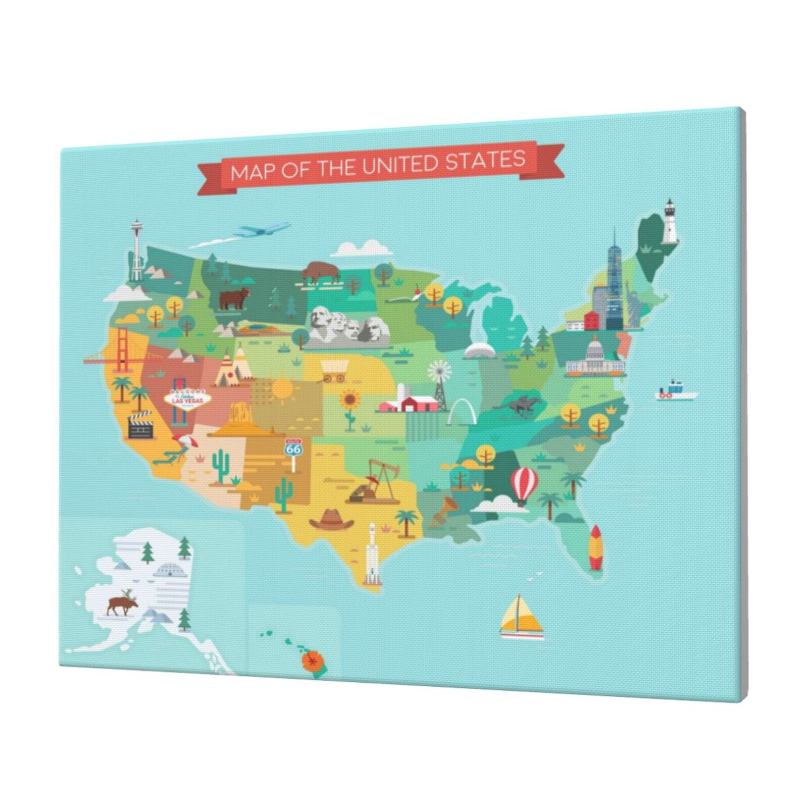 Naloa USA Tourist Map Print Canvas Picture,Wall Pictures, Modern ...