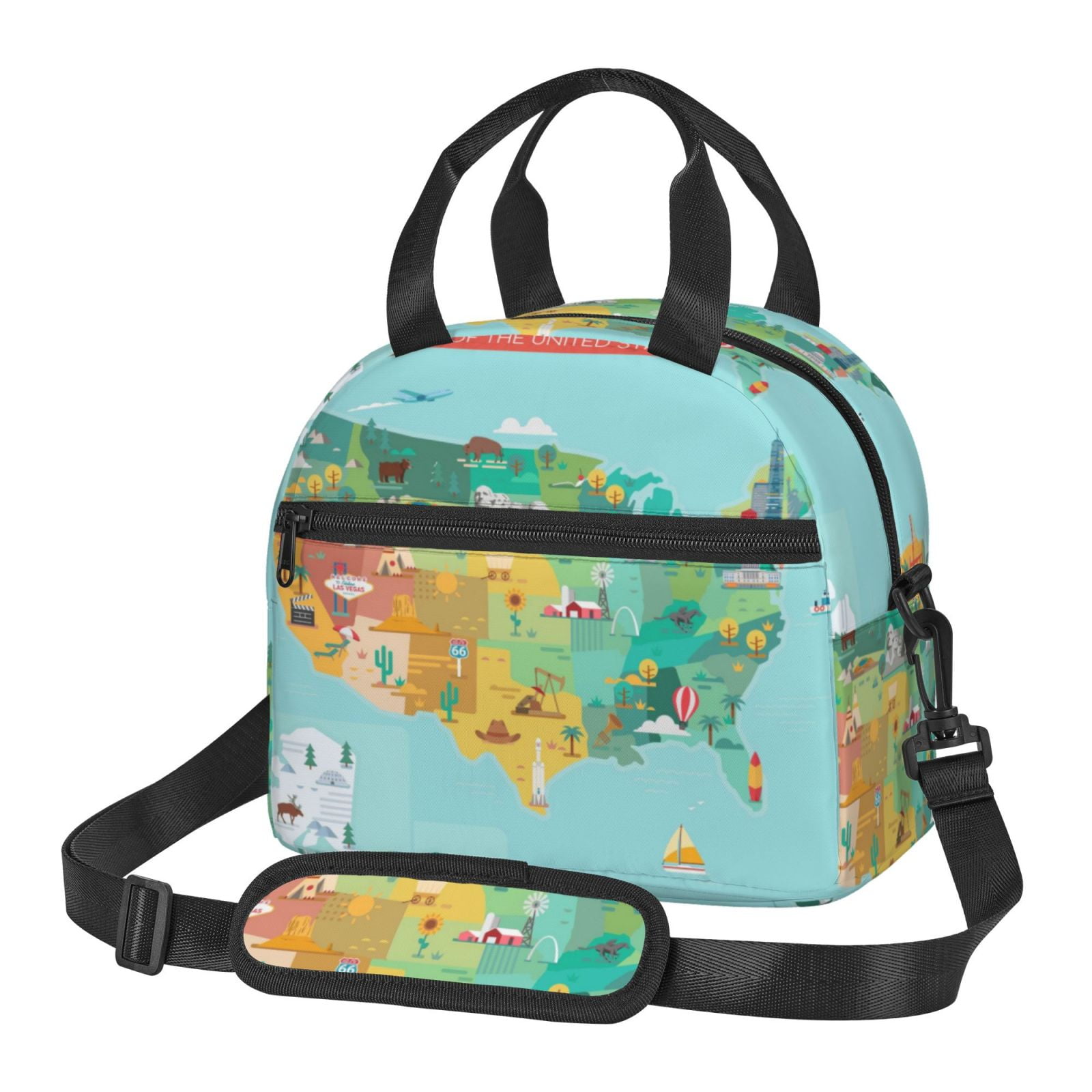 Naloa USA Tourist Map Print Lunch Bag for Women & Men Insulated Lunch ...