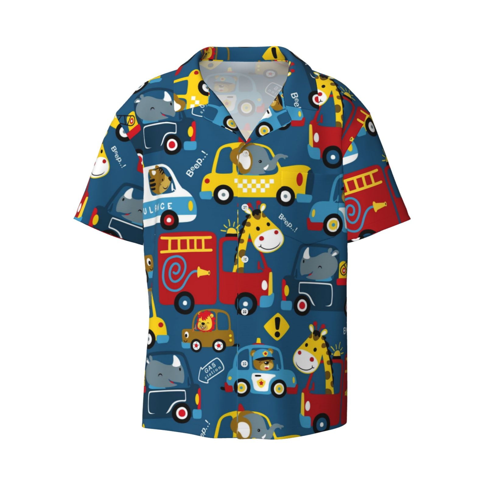 Naloa Vehicles Cartoon with Funny Drivers Men's Loose Fit Cuban Collar ...