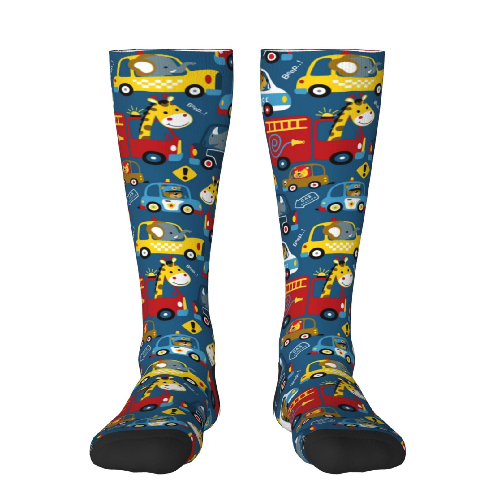Naloa Vehicles Cartoon with Funny Drivers Thigh High Socks Extra Long ...