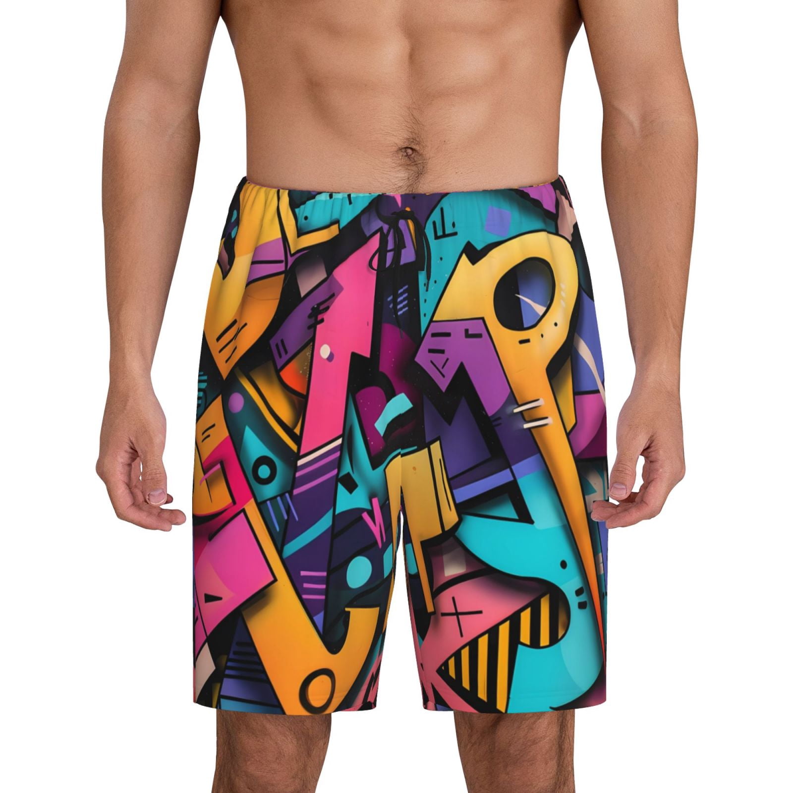 Naloa Vibrant Graffiti Urban Art Men's Short Pajama Pants, Pj Shorts ...