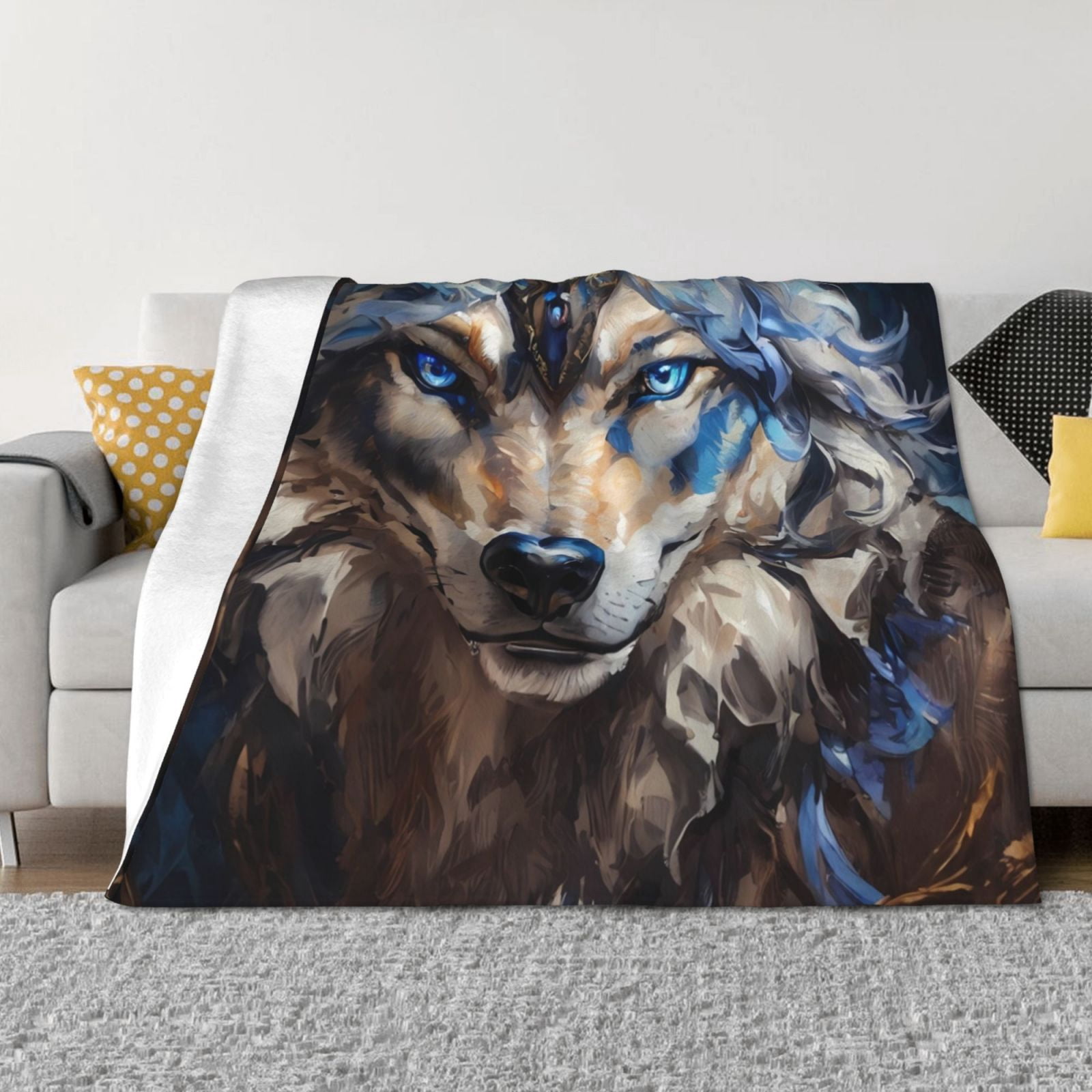 Naloa Vintage Blue Floral Wolf Flannel Blankets - Thick and Warm ...