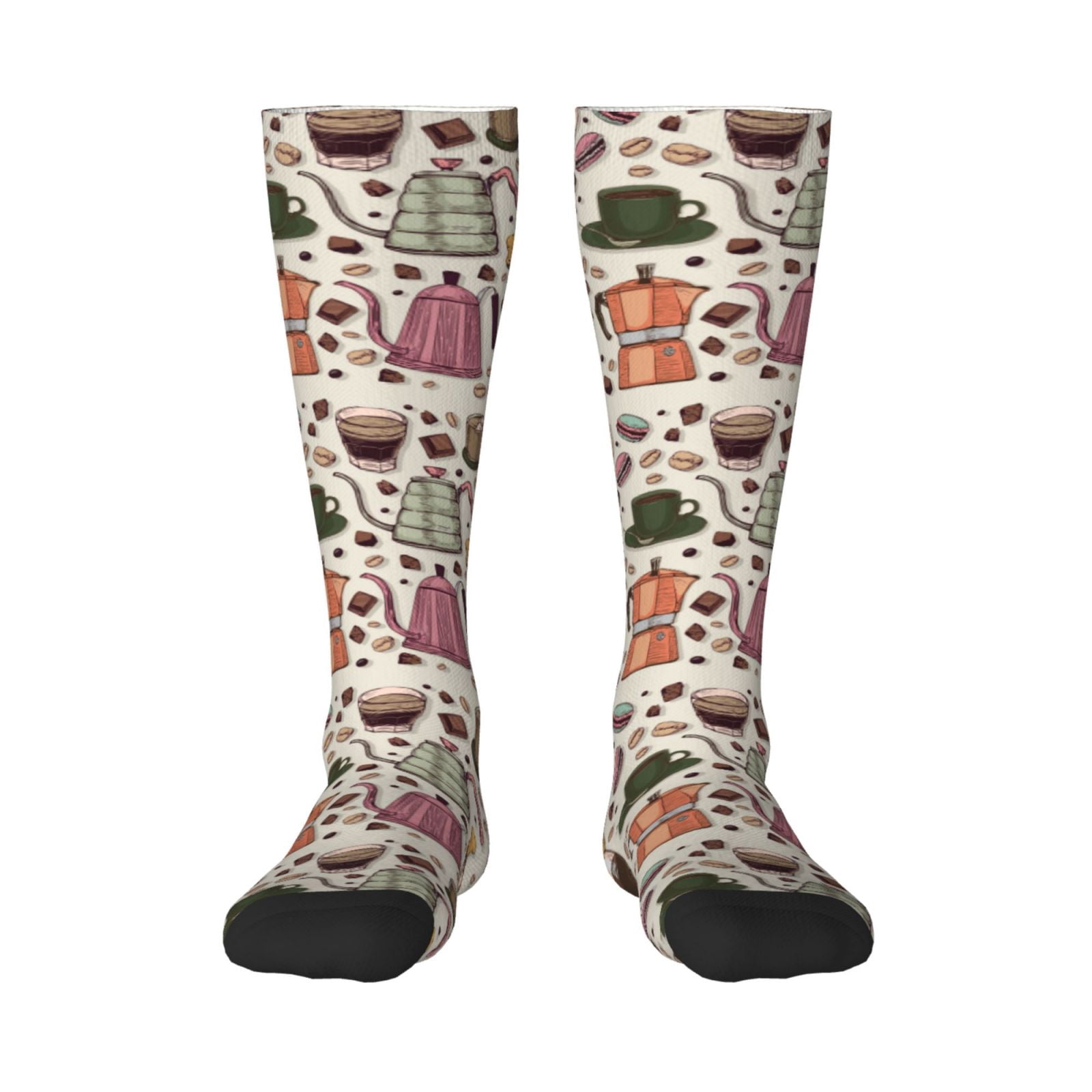 Naloa Vintage Coffee Thigh High Socks Extra Long Stretchy Sock Women ...