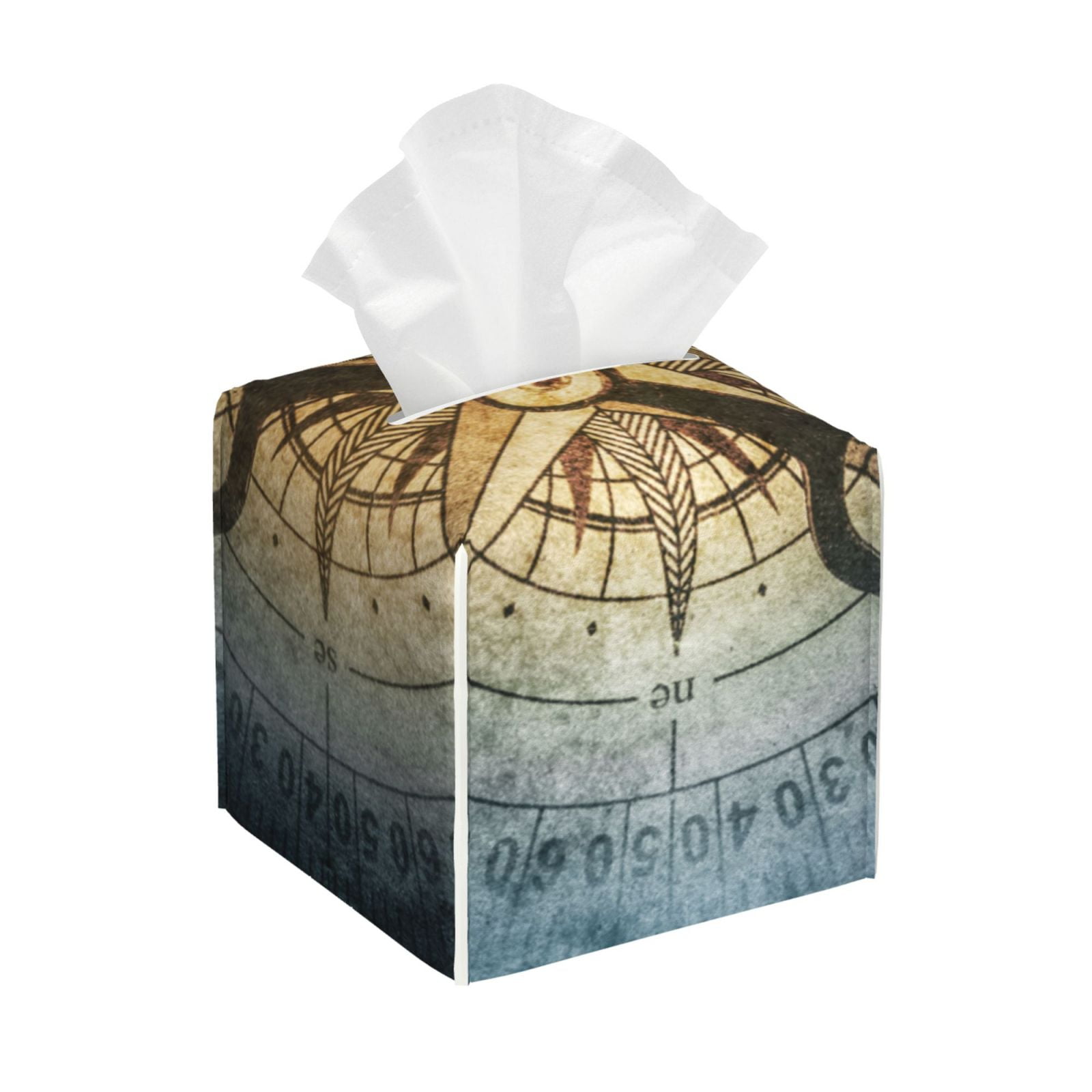 Naloa Vintage Compass Tissue Box Cover Leather Tissue Holder Square ...