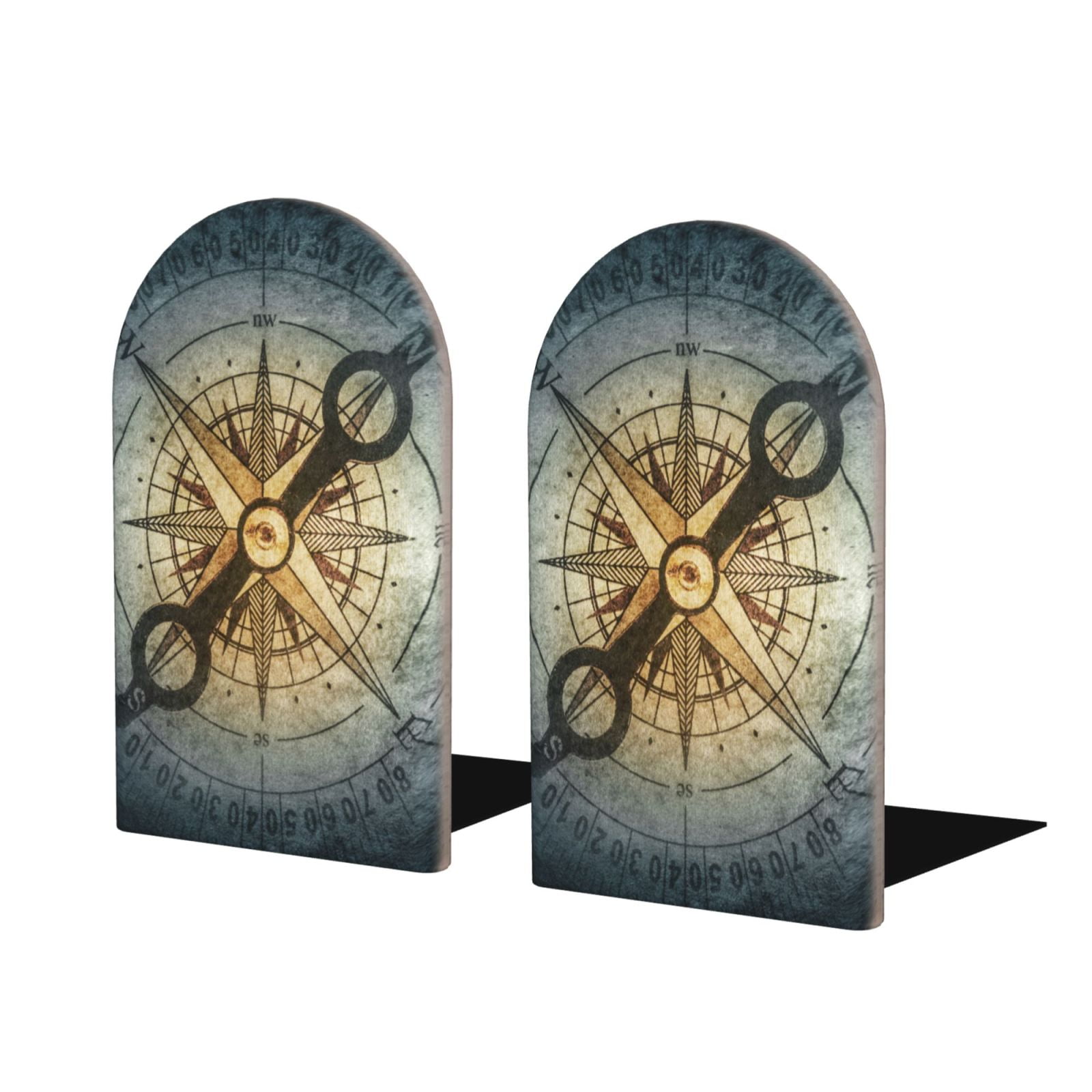 Naloa Vintage Compass Wood Non-Skid Bookend for Shelves,Book Ends for ...
