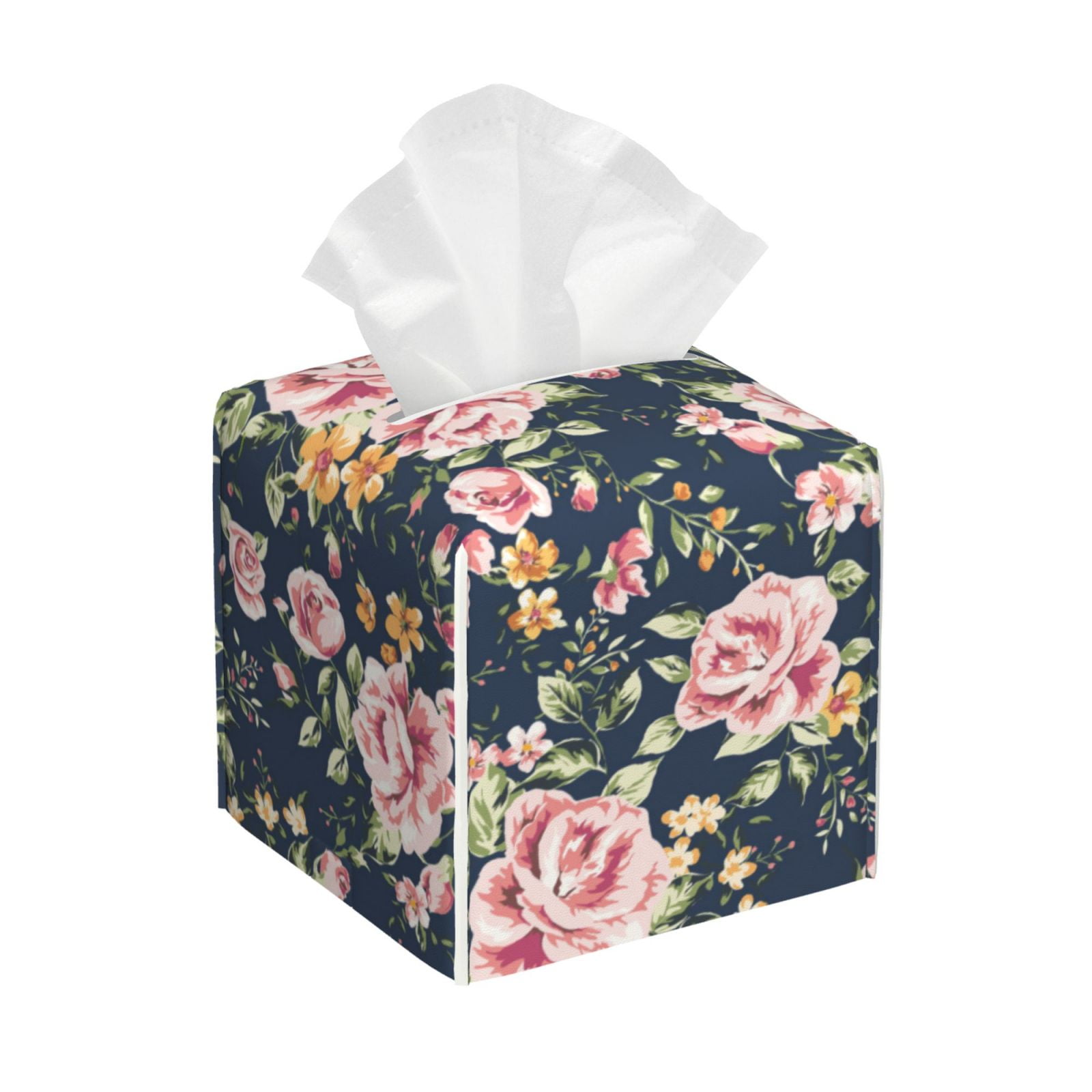 Naloa Vintage Floral Tissue Box CoverLeather Tissue Holder Square ...