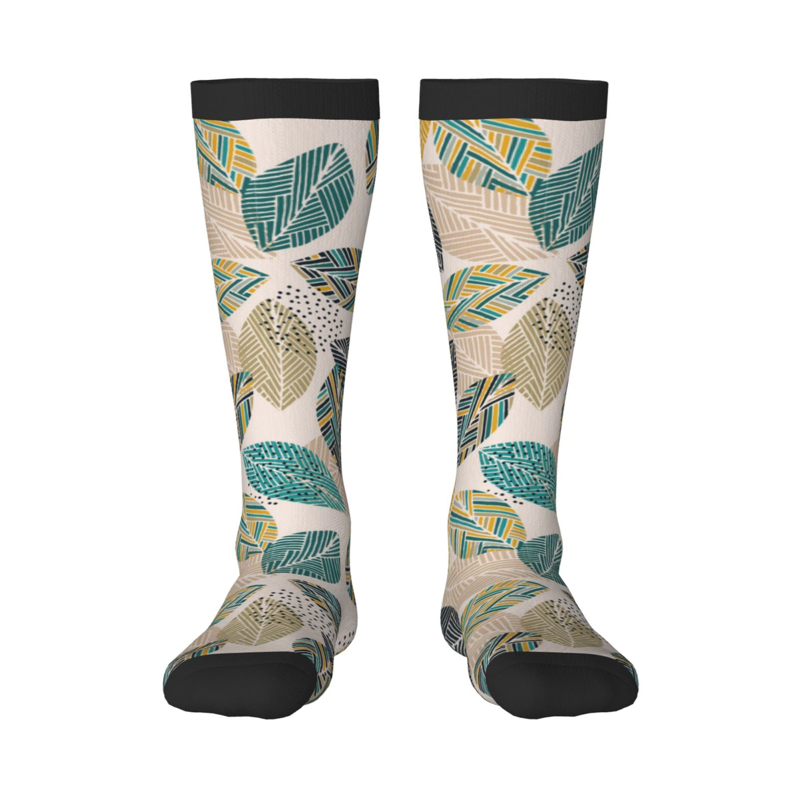 Naloa Vintage Leaves Thigh High Socks Extra Long Stretchy Sock Women ...