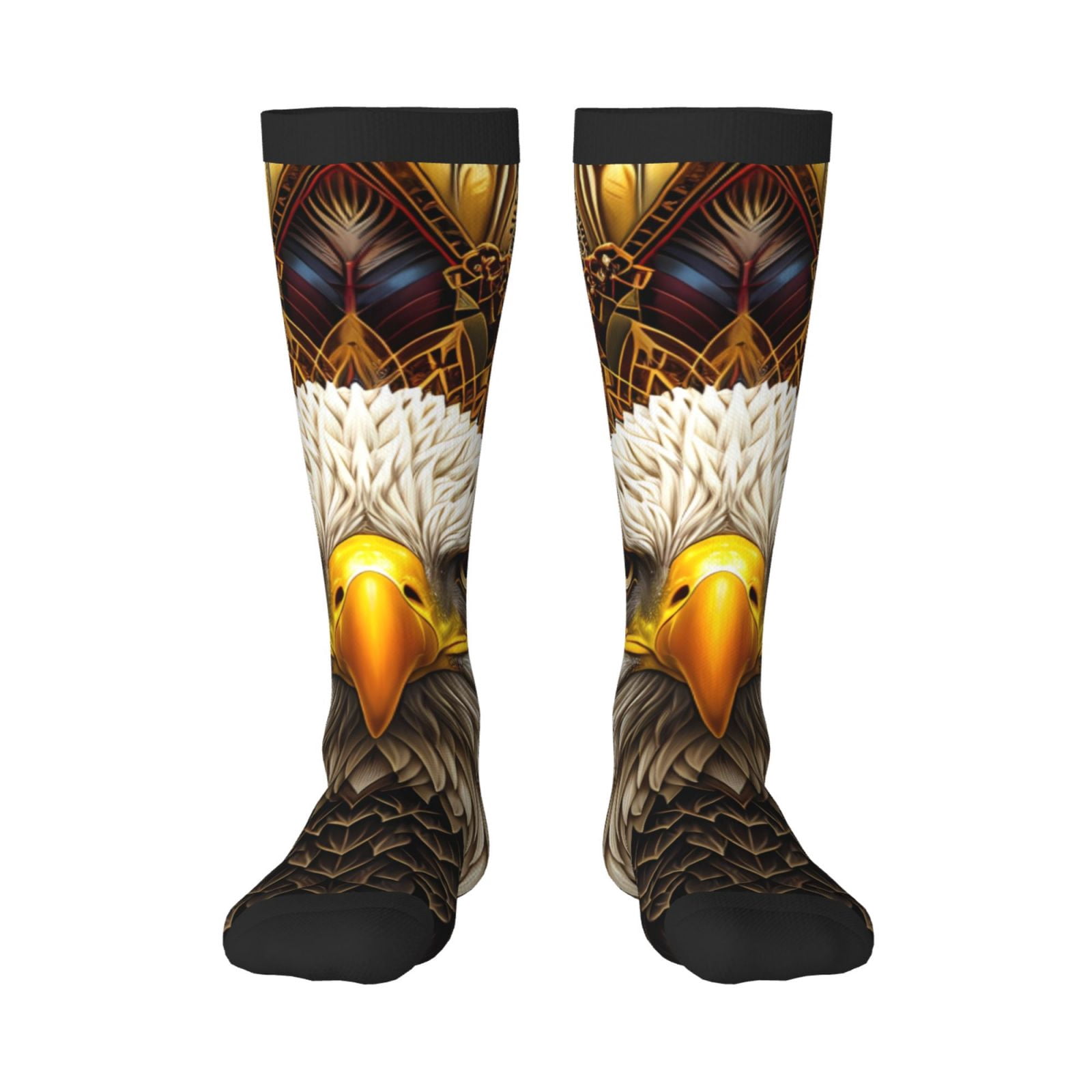 Naloa Vintage Pattern Bald Eagle Thigh High Socks Extra Long Stretchy ...