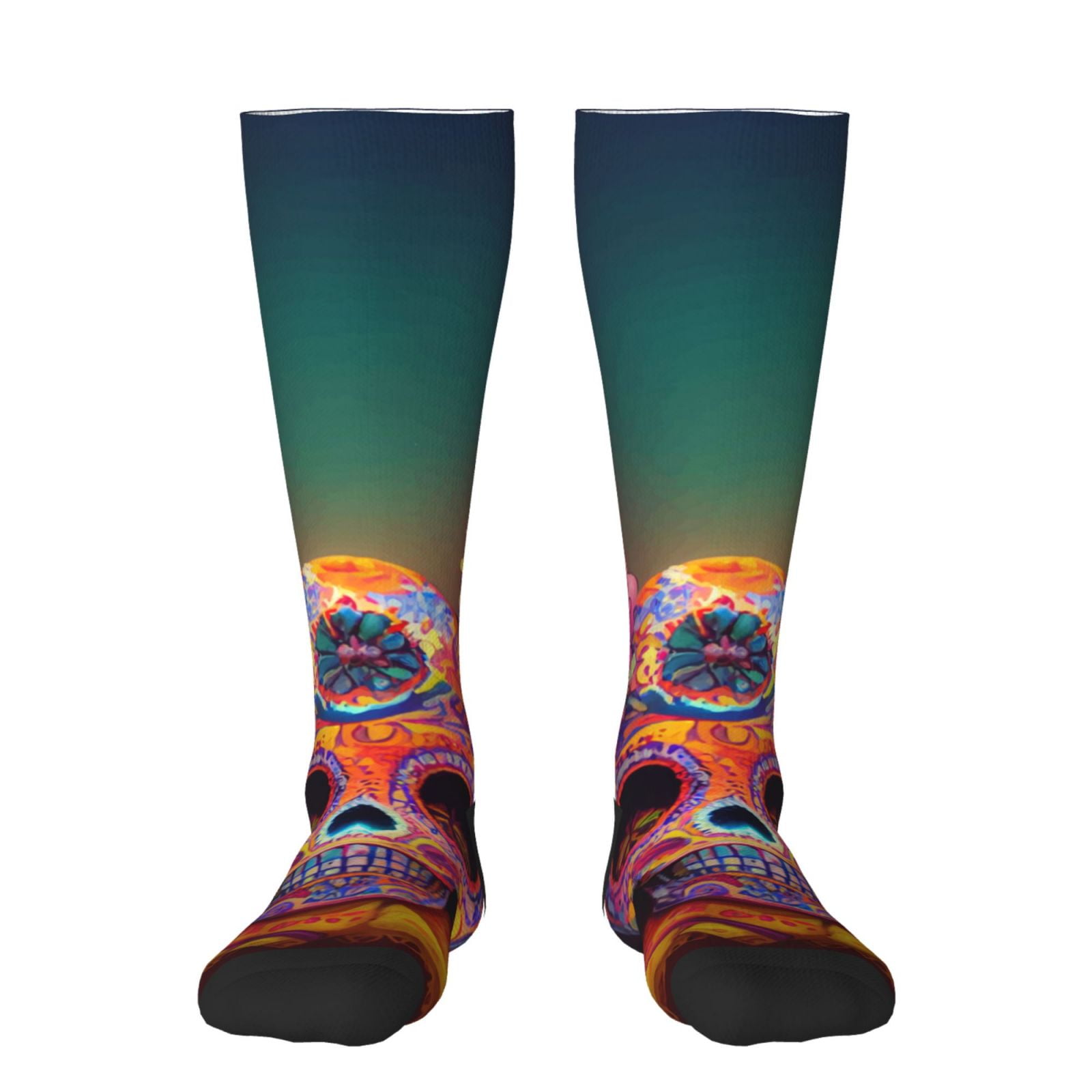 Naloa Vintage Patterned Skull Thigh High Socks Extra Long Stretchy Sock ...