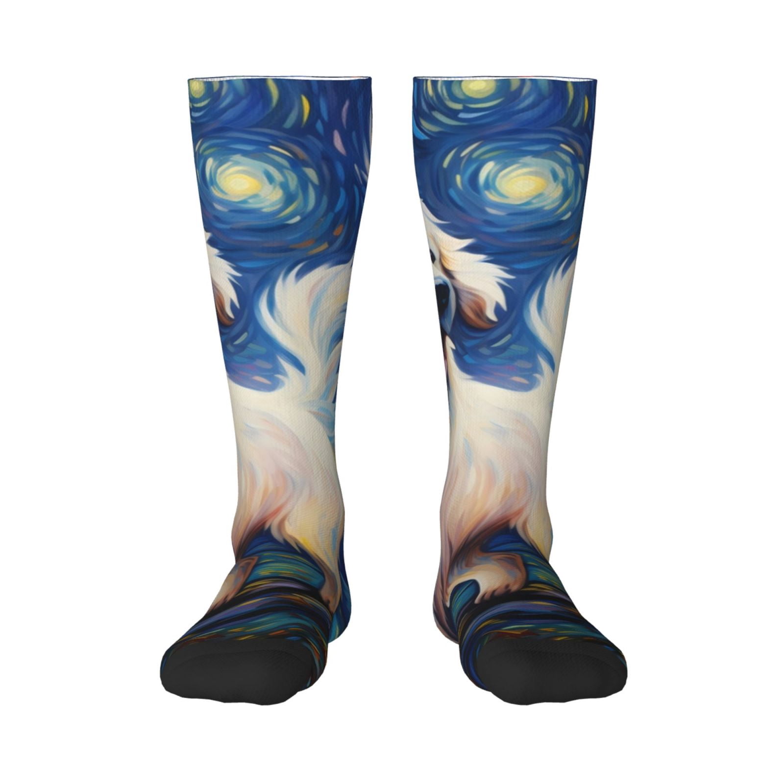 Naloa Vintage Starry Sky Puppy Thigh High Socks Extra Long Stretchy ...