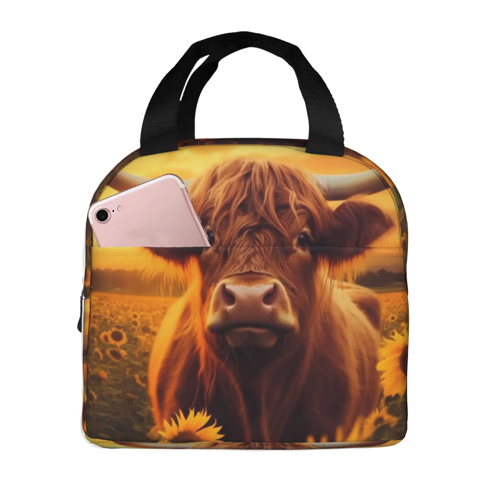 Naloa Vintage Sunflower Cow A Print Lunch Box for Women Men,Insulated ...