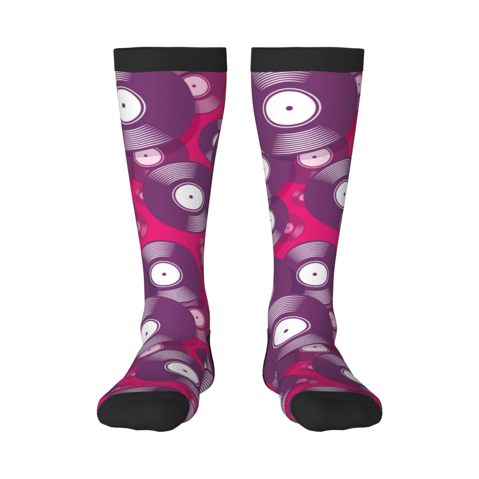 Naloa Vintage Vinyl Record Thigh High Socks Extra Long Stretchy Sock ...