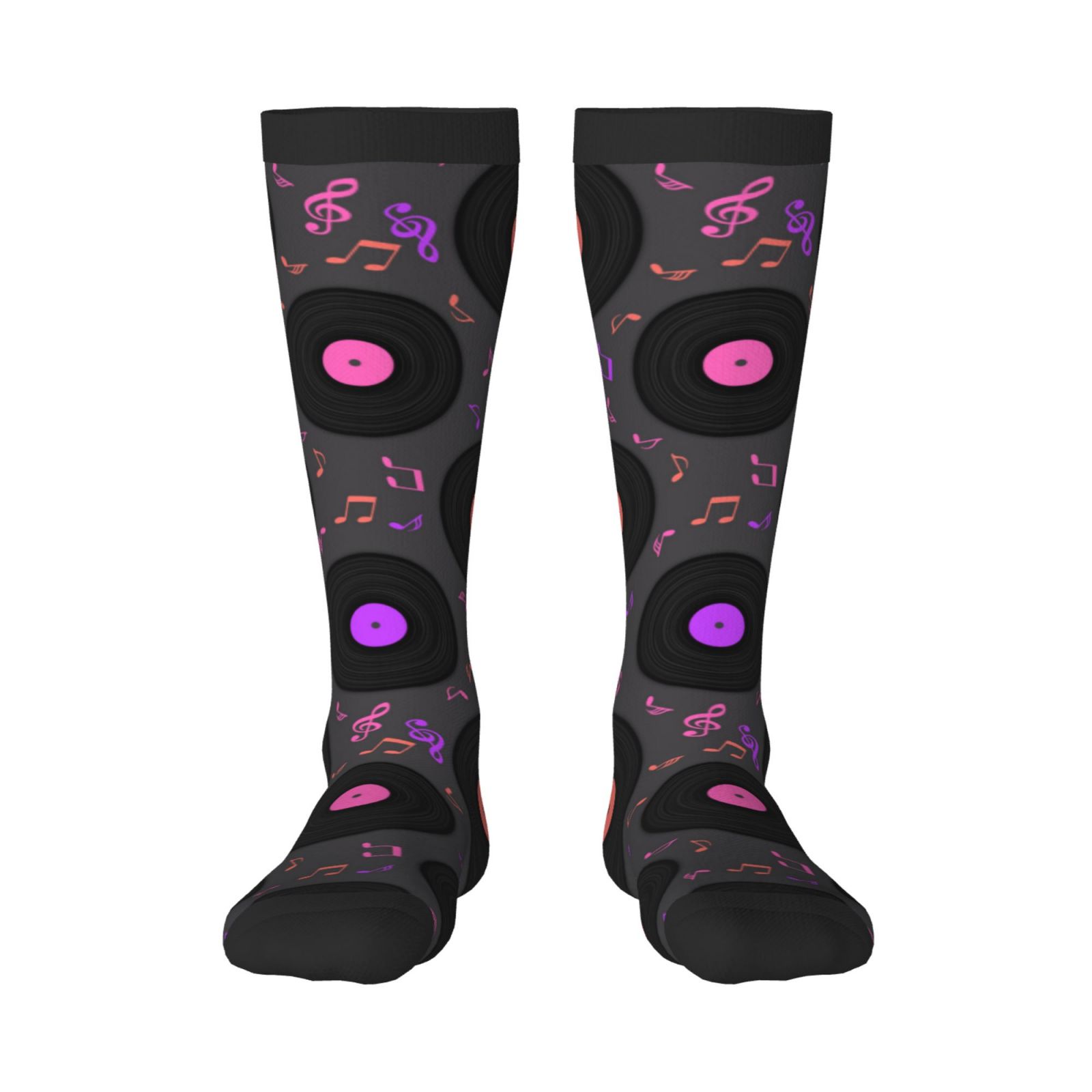 Naloa Vinyl Records Musical Notes Thigh High Socks Extra Long Stretchy ...