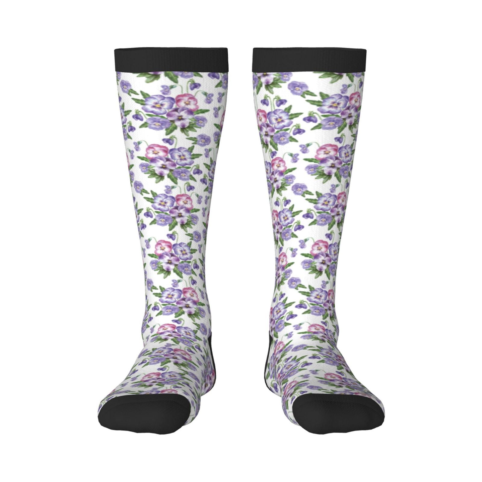 Naloa Violets Flowers Thigh High Socks Extra Long Stretchy Sock Women Over Knee High Opaque ...