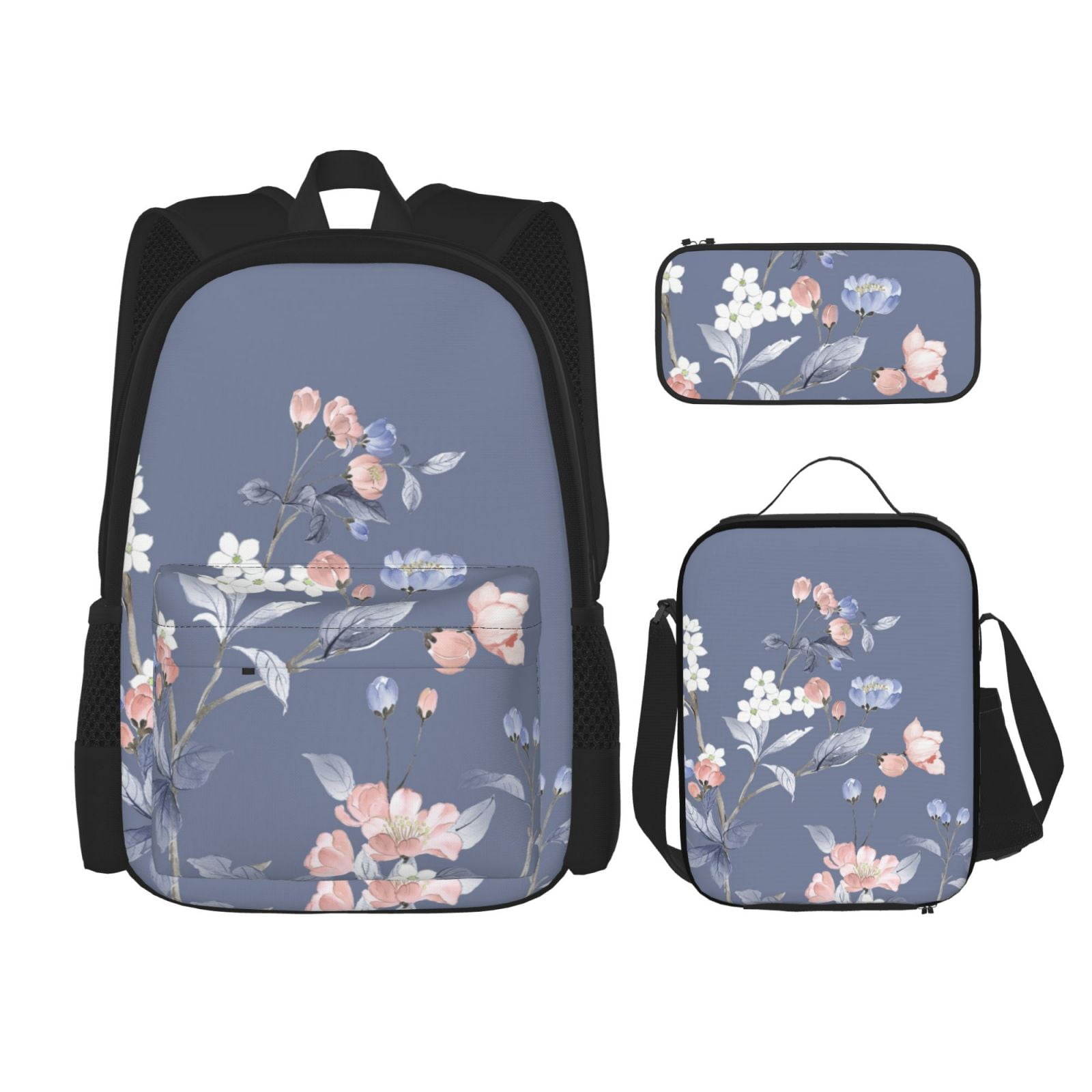Naloa Watercolor Flowers Butterfly Print Large Capacity Backpack Lunch ...