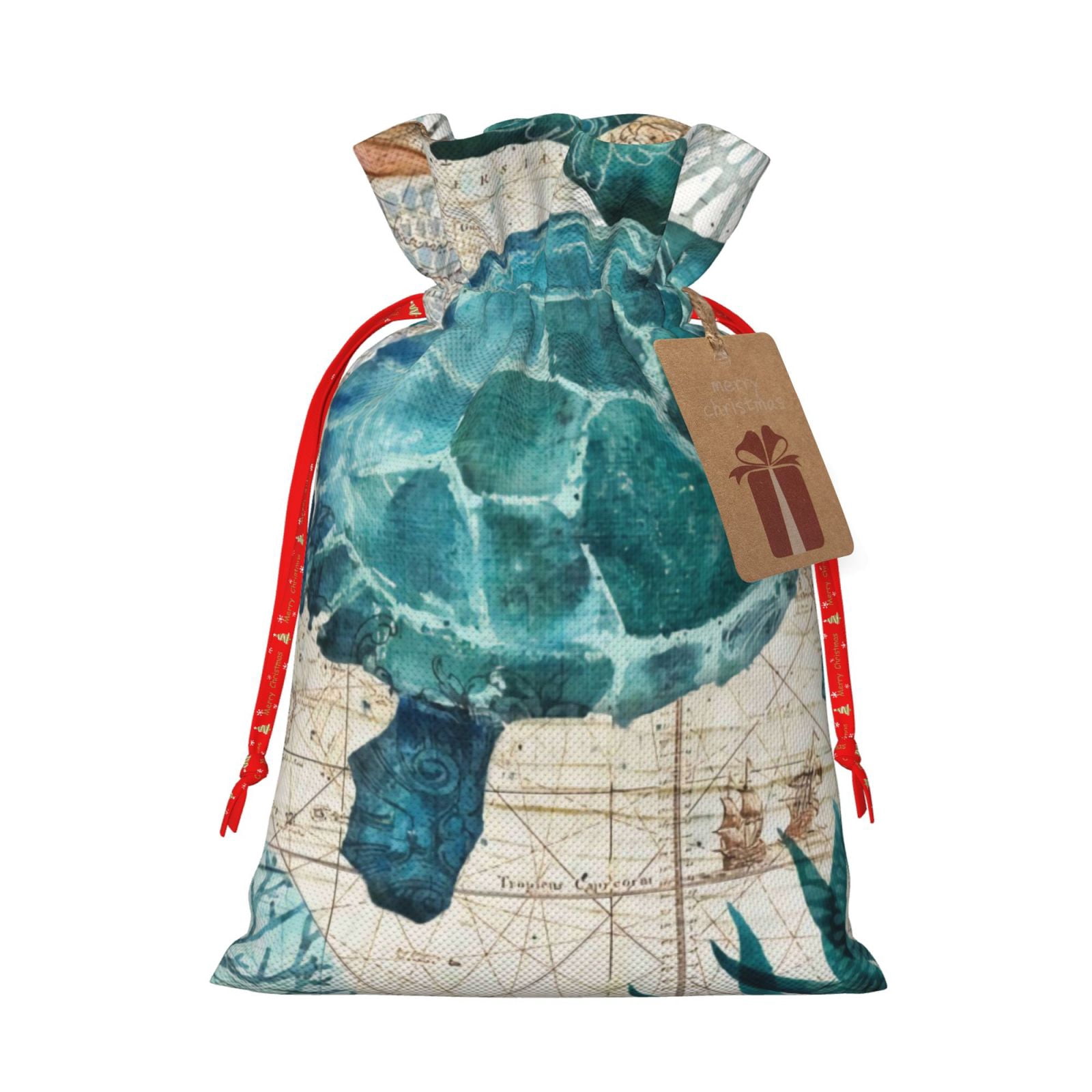 Naloa Watercolor Sea Turtle Drawstring Christmas Bags, 3D Xmas Gift ...
