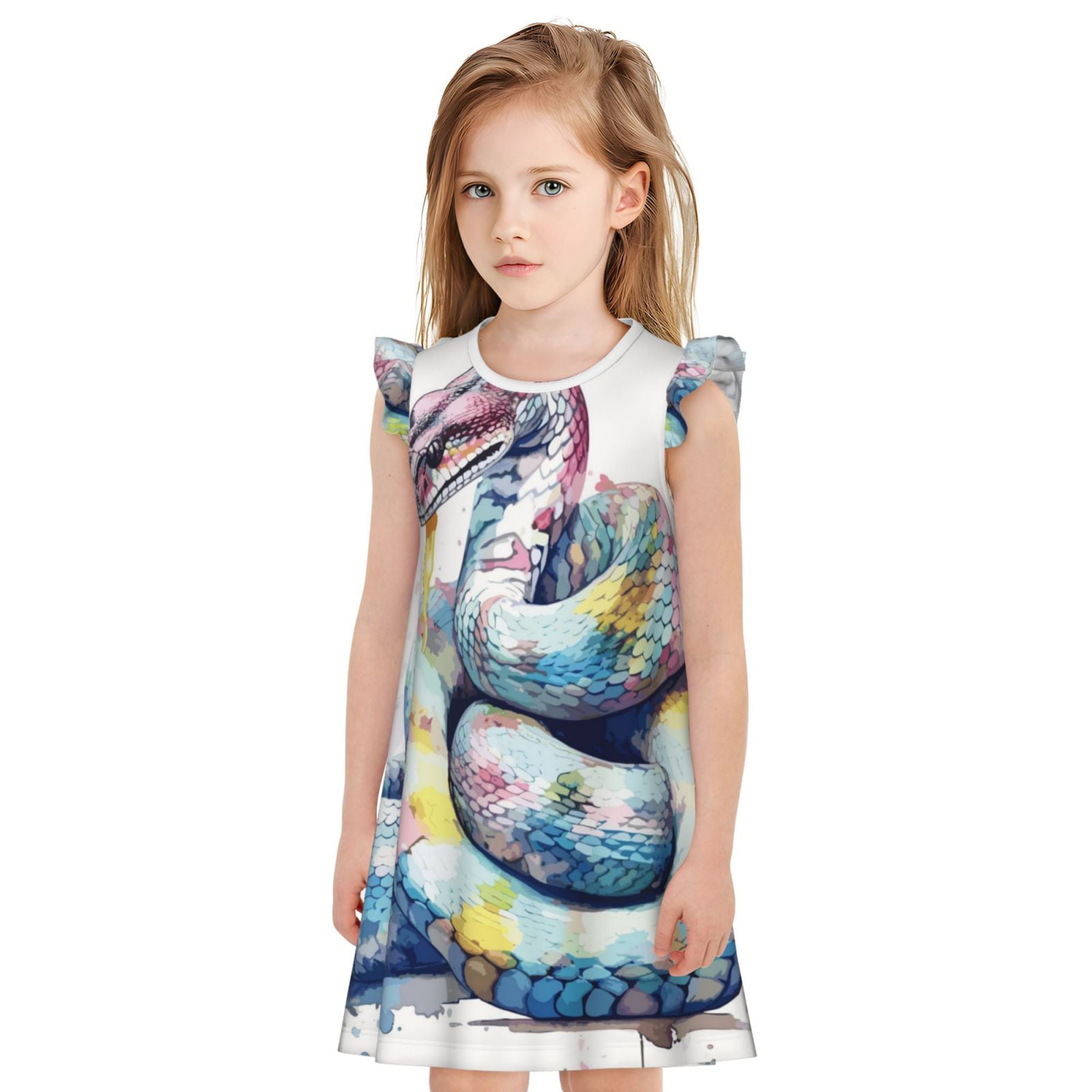 Naloa Watercolor Snake Girls Sleepwear, Night Sleep Dress, Pajamas ...