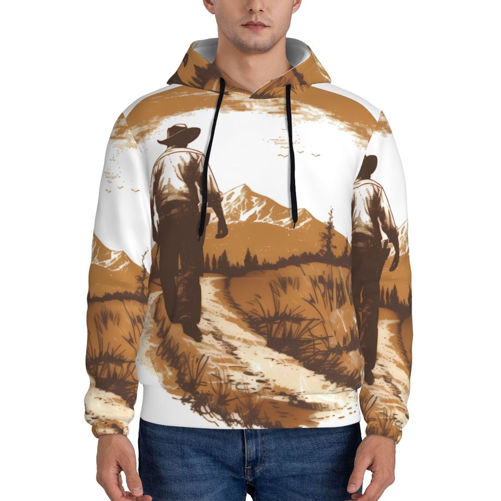 Naloa Western Cowboy Countryside Men's Casual Hooded Collar Drawstring ...