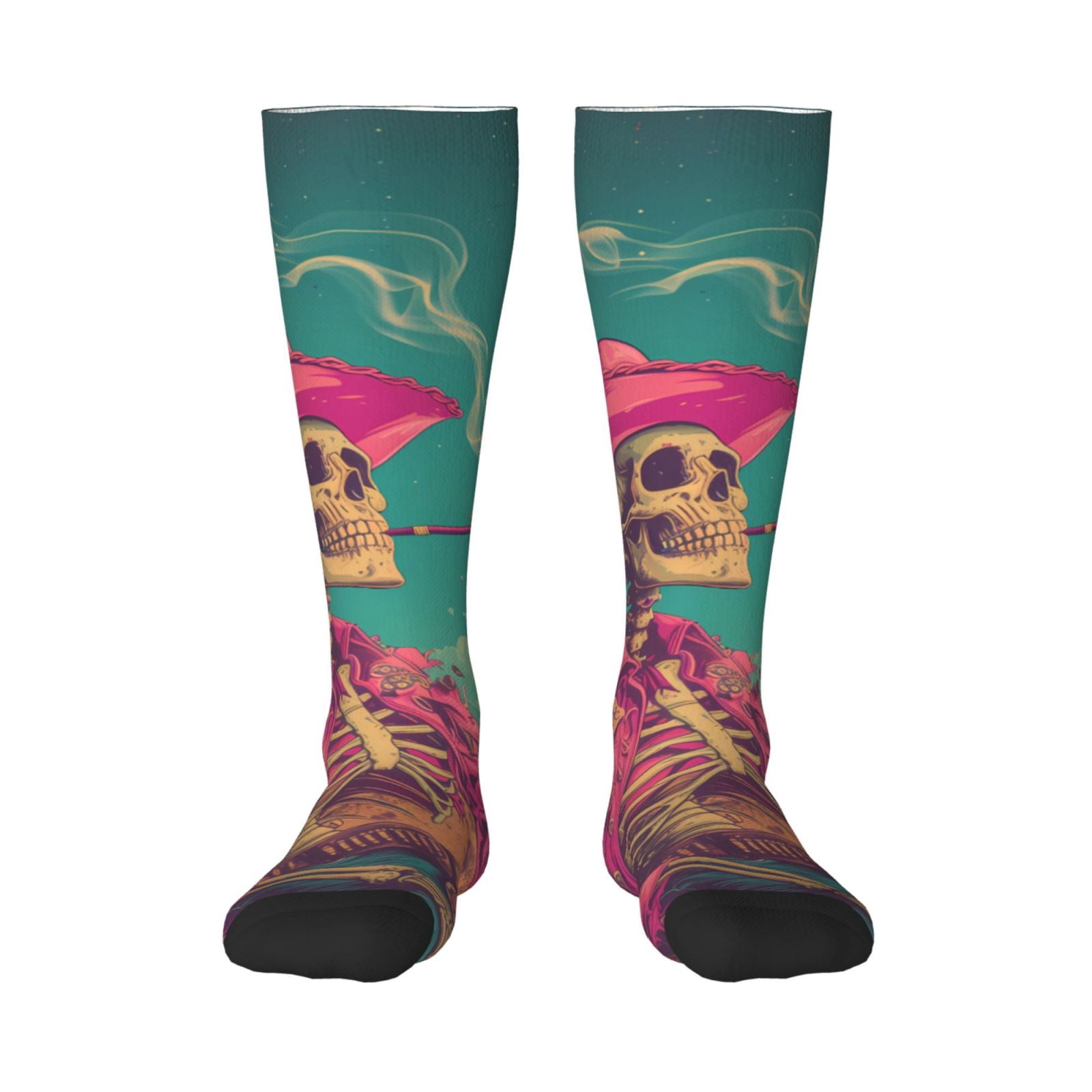 Naloa Western Desert Skull Cowboy (2) Thigh High Socks Extra Long ...