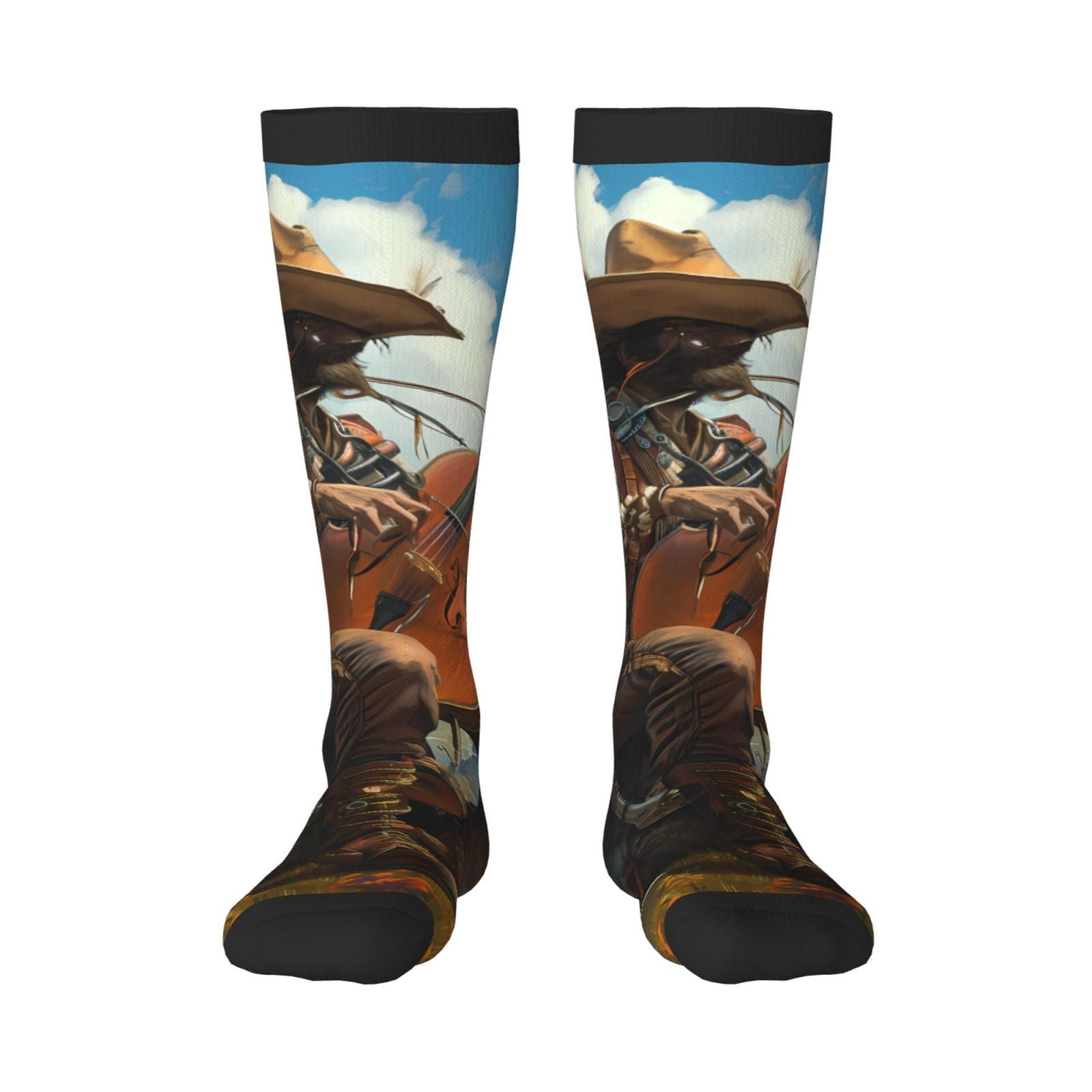 Naloa Western Guitar Cowboy Thigh High Socks Extra Long Stretchy Sock ...