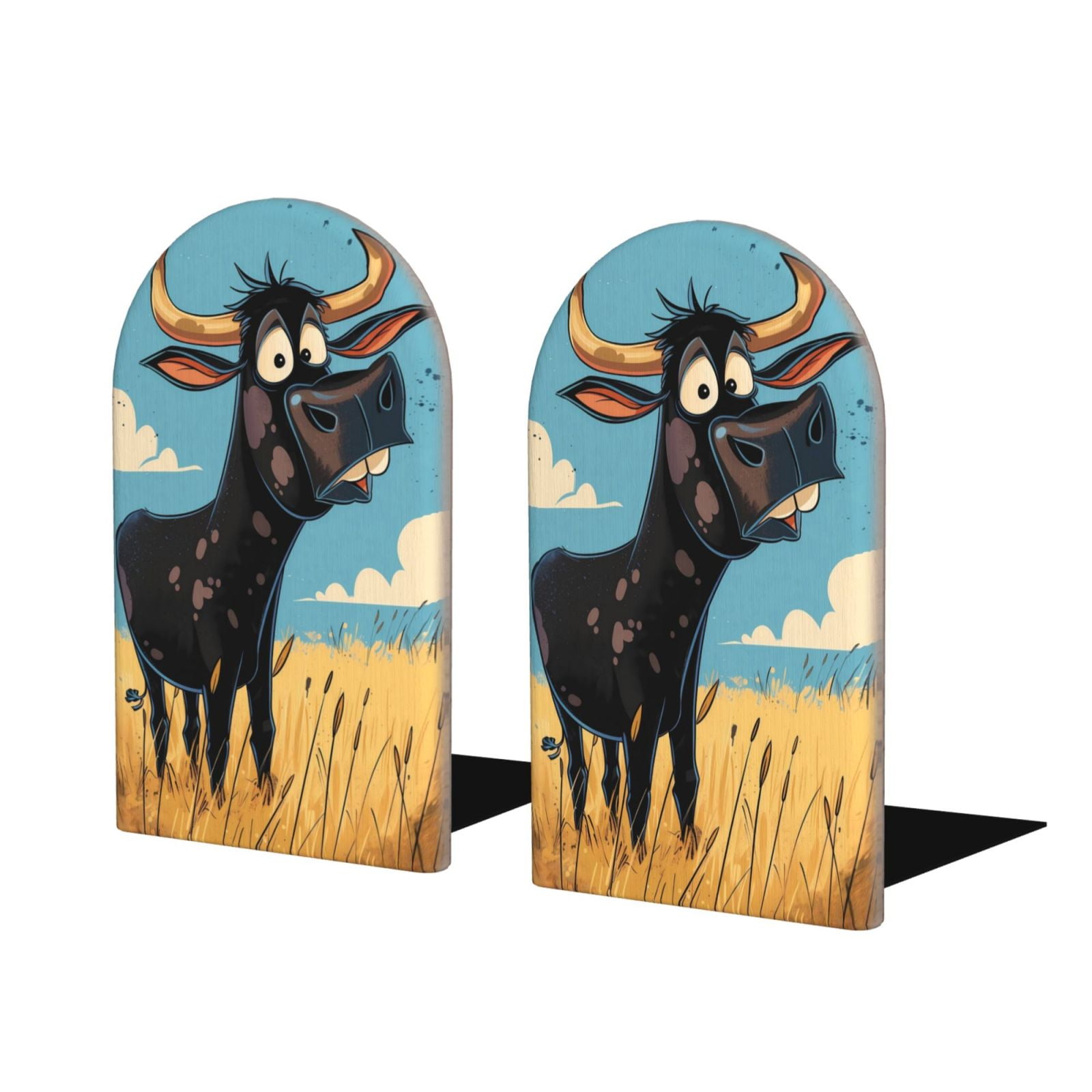 Naloa Whimsical Cartoon Cow Wood Non-Skid Bookend for Shelves,Book Ends ...