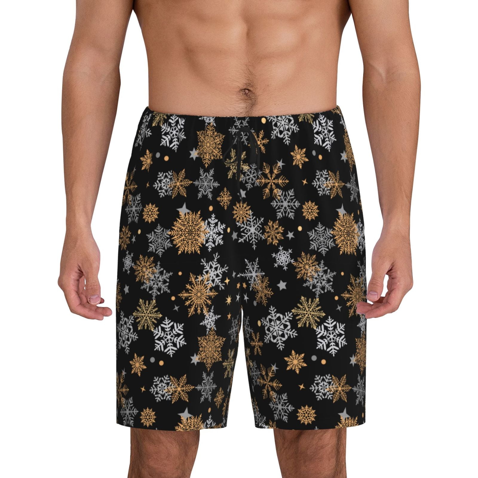 Naloa White And Yellow Snowflakes Men's Short Pajama Pants, Pj Shorts ...